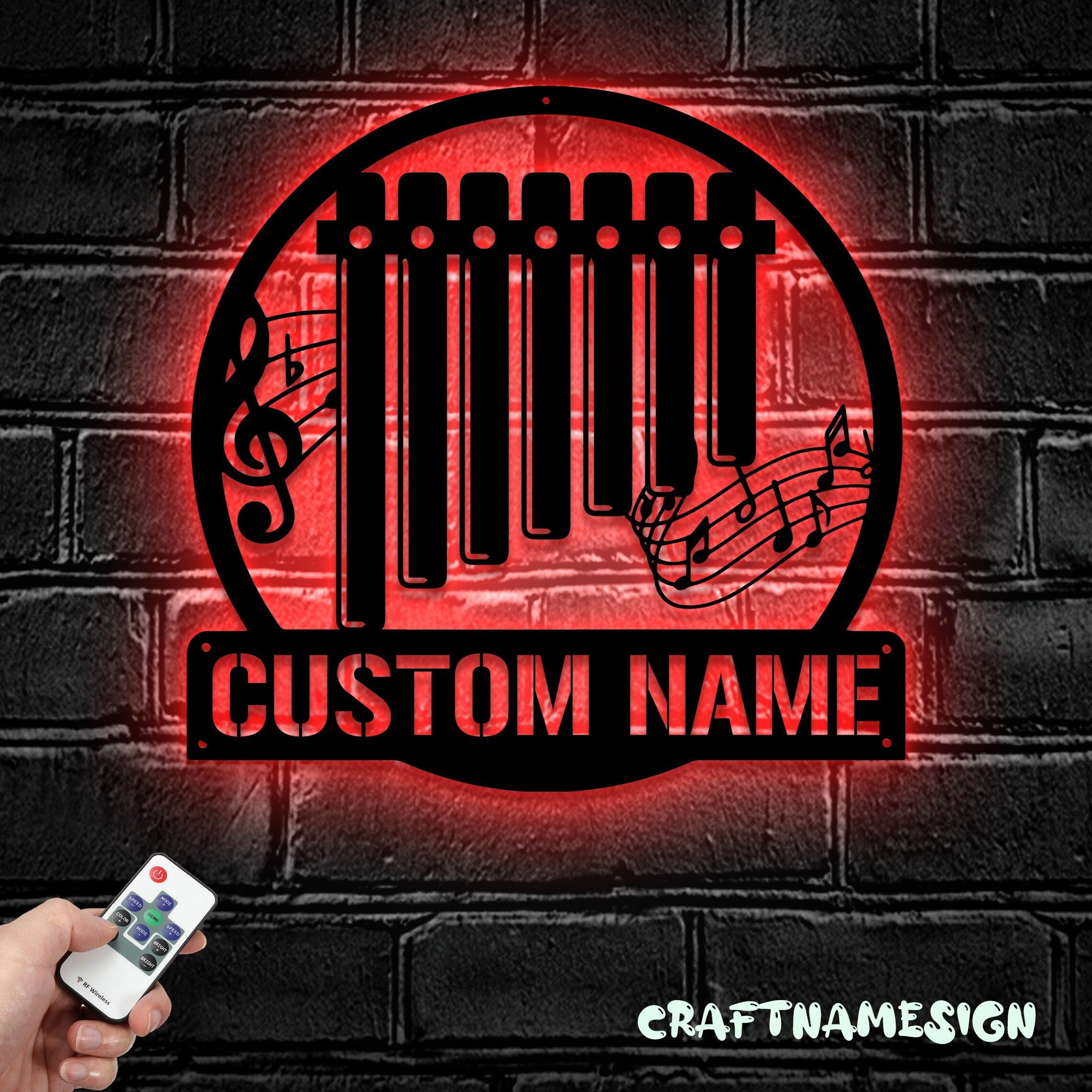 Craftnamesign Custom Panpipe Instrument Metal Wall Art LED Light ...