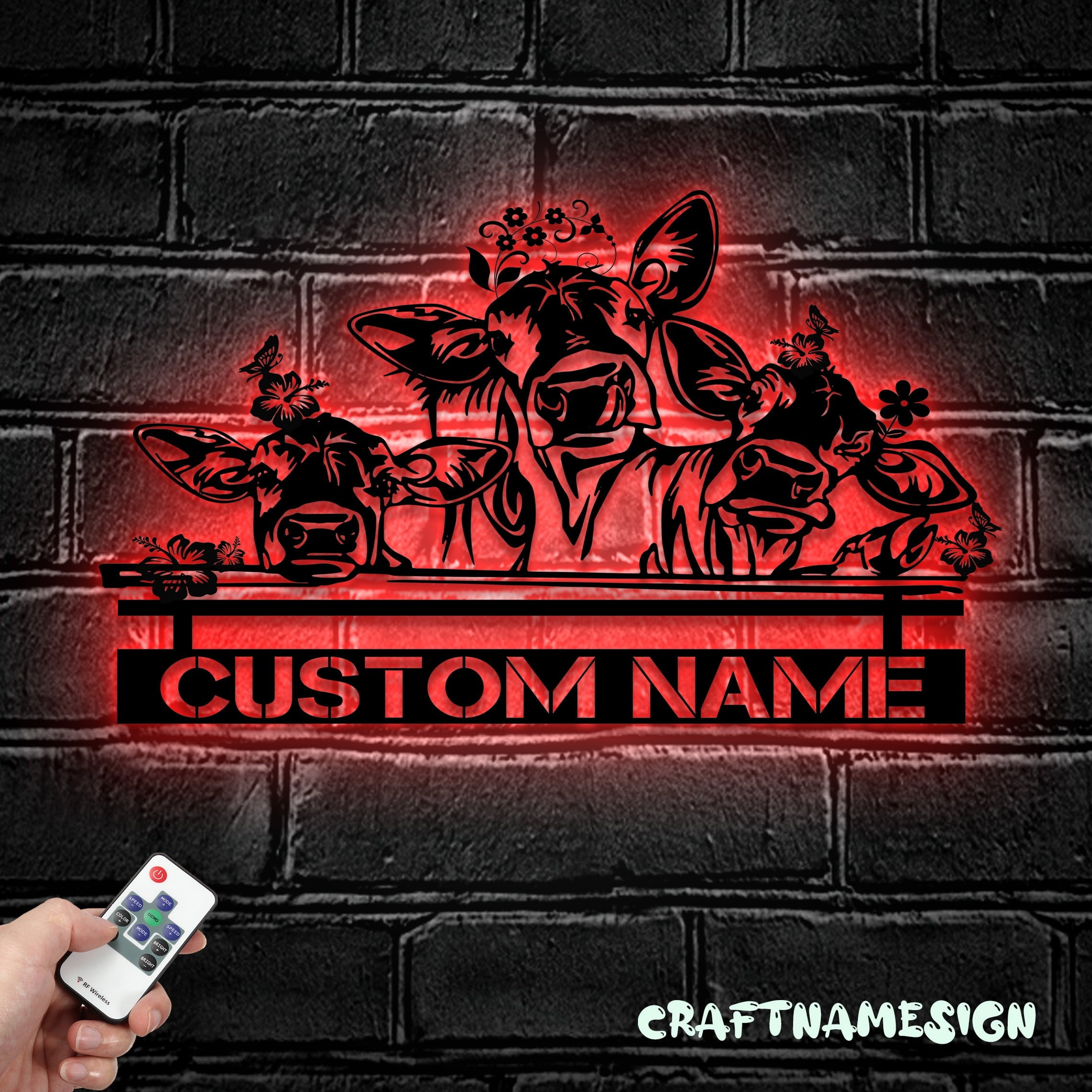 Craftnamesign Custom Peeking Cow Farmhouse Metal LED Light ...
