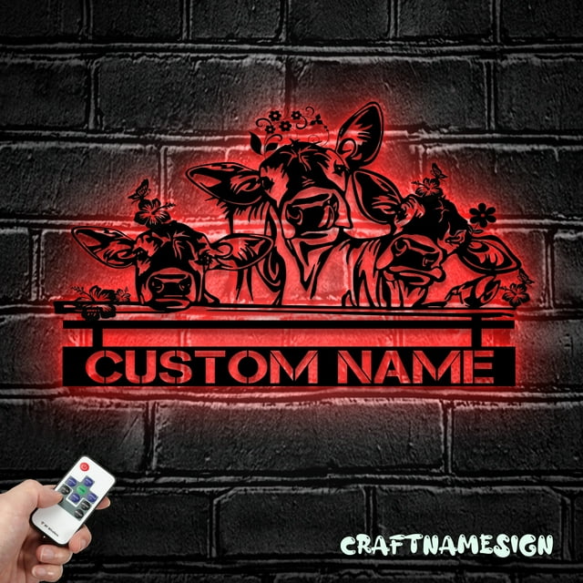 Craftnamesign Custom Peeking Cow Farmhouse Metal LED Light ...