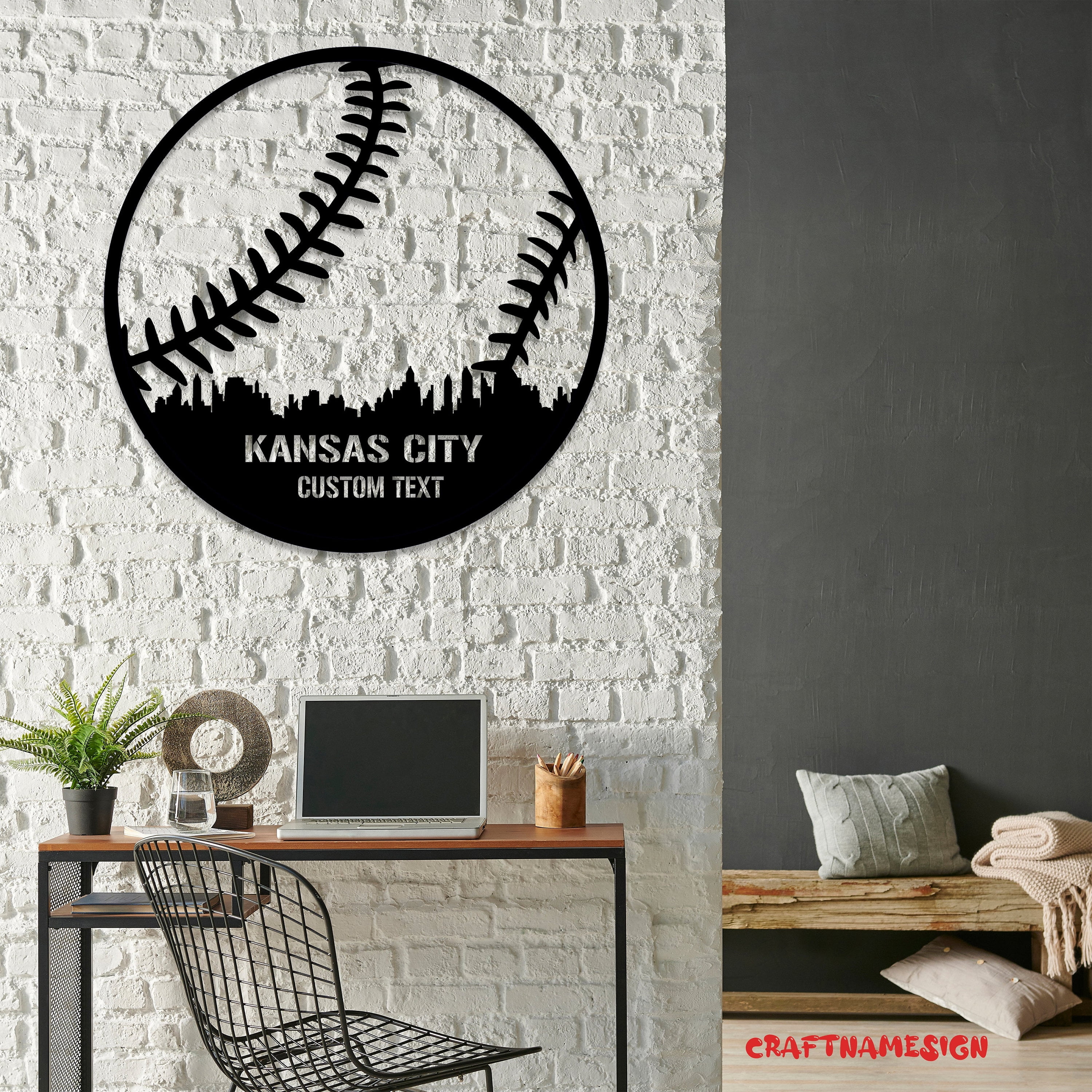 Craftnamesign Custom Kansas Skyline Baseball Metal Wall Art LED Light ...