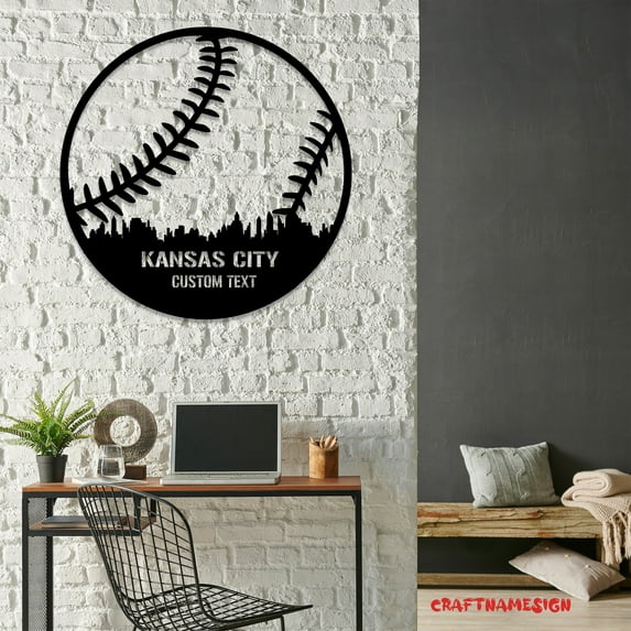 Craftnamesign Custom Kansas Skyline Baseball Metal Wall Art LED Light ...