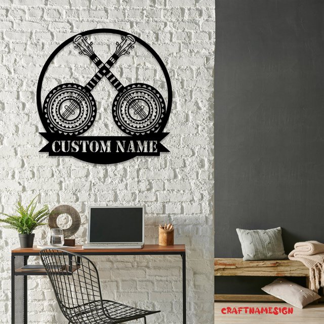 Craftnamesign Custom Banjo Instrument Metal Wall Art LED Light, Custom Banjo Player Name Sign ...