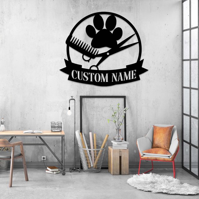Craftnamesign Custom Pet Grooming Hair Salon Metal Wall Art LED Light ...