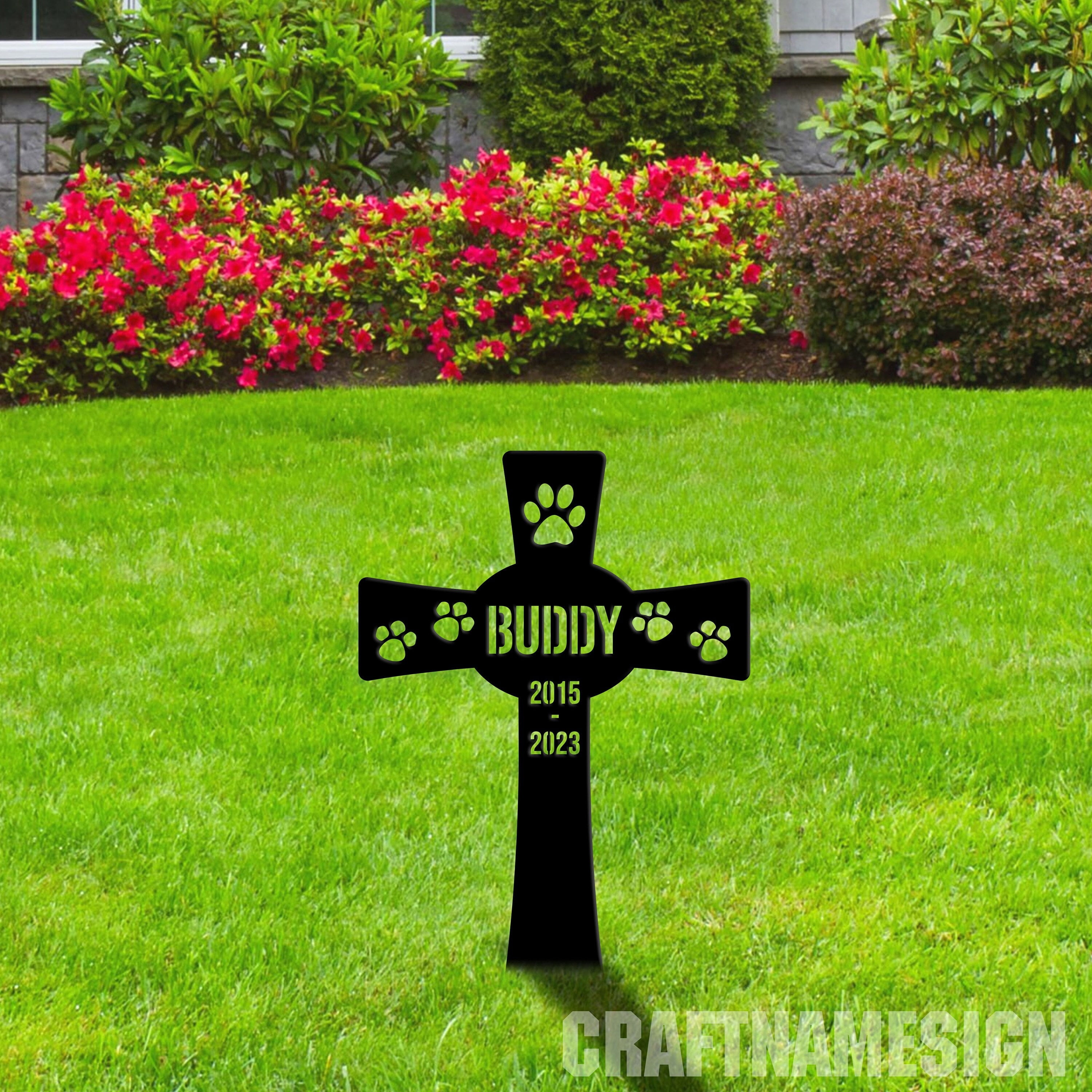 Craftnamesign Custom Pet Memorial Cross Stake, Dog Memorial Metal Cross ...