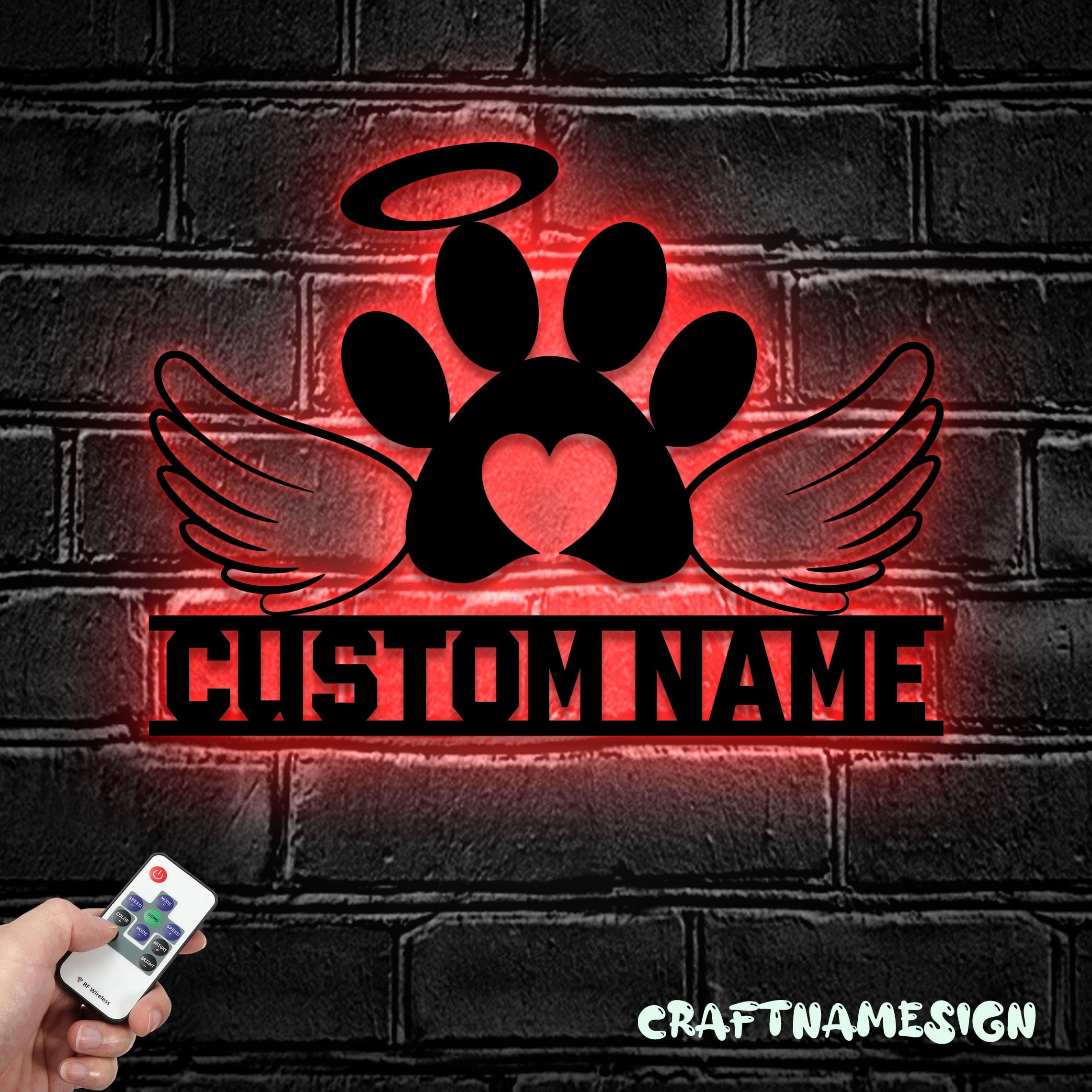 Craftnamesign Custom Pet Wings Memorial Metal Wall Art LED Light ...