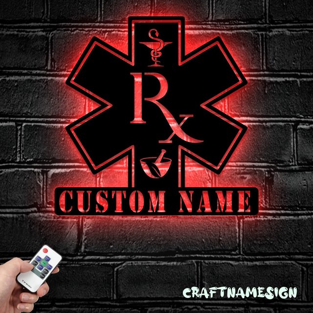 Craftnamesign Custom Pharmacist Metal Wall Art LED Light, Pharmacy Sign ...