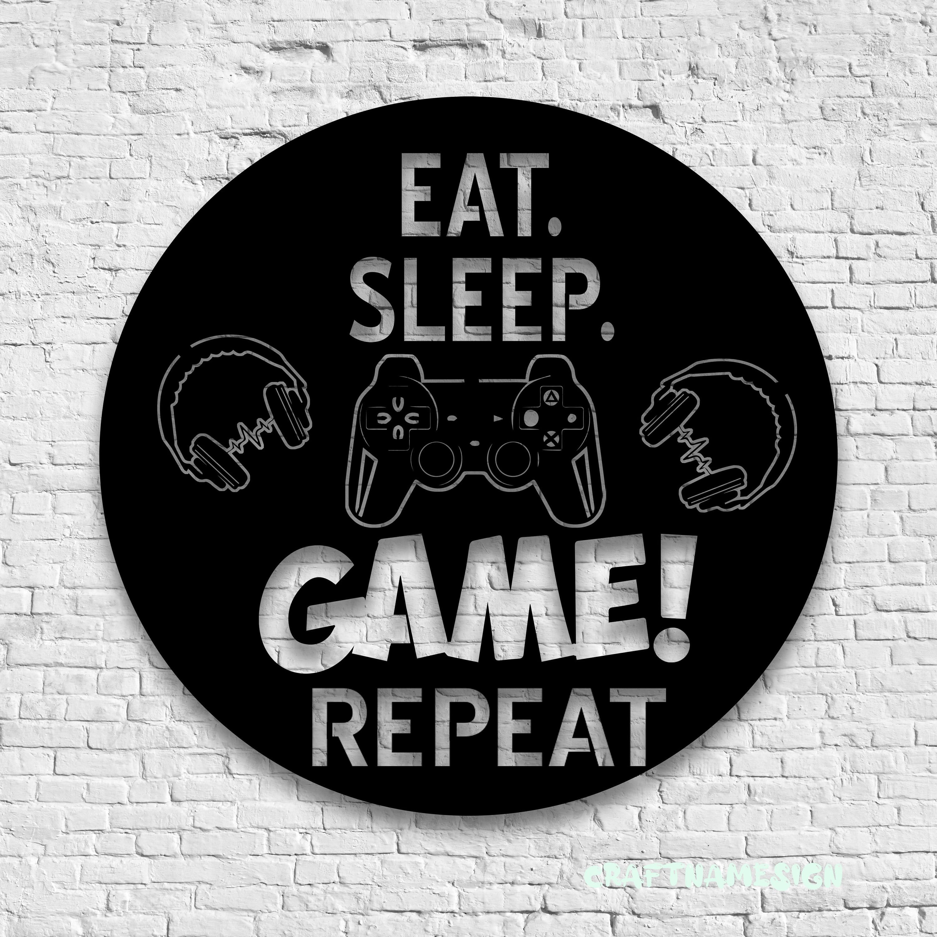 Craftnamesign Eat Sleep Game Repeat Metal Wall Art LED Light, Gamer ...