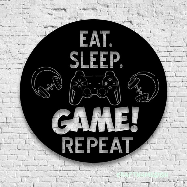 Craftnamesign Eat Sleep Game Repeat Metal Wall Art LED Light, Gamer ...