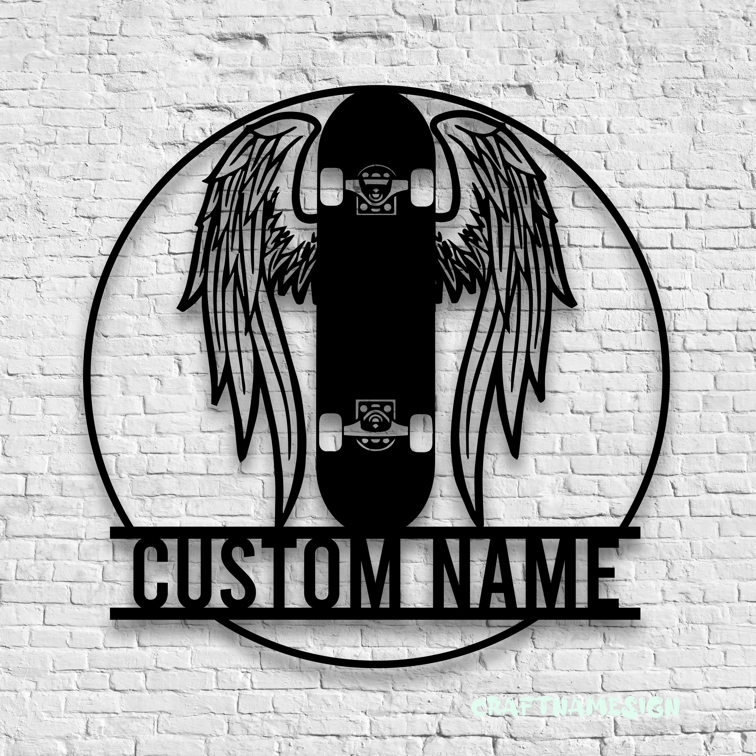 Craftnamesign Custom Skateboard Wings Metal Wall Art LED Light, Custom ...