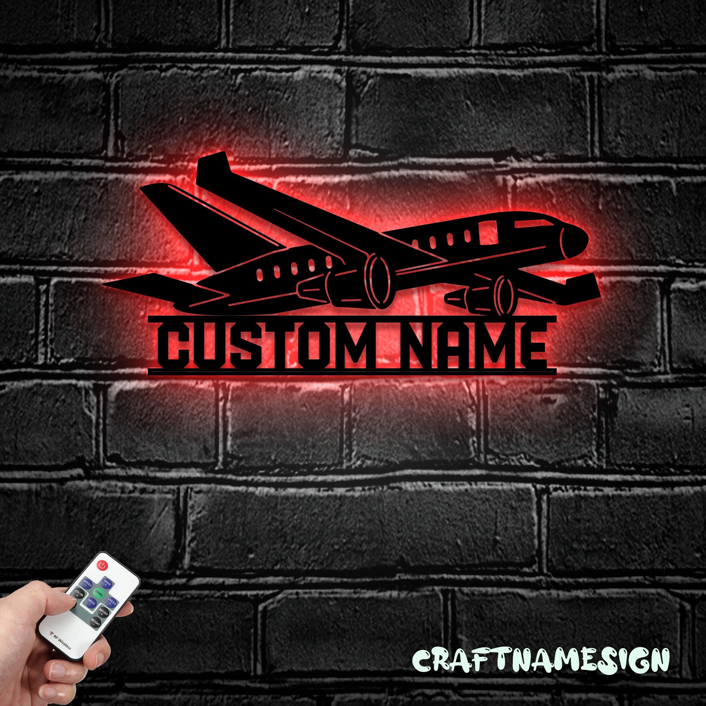 Craftnamesign Custom Plane Metal Wall Art LED Light, Personalized ...