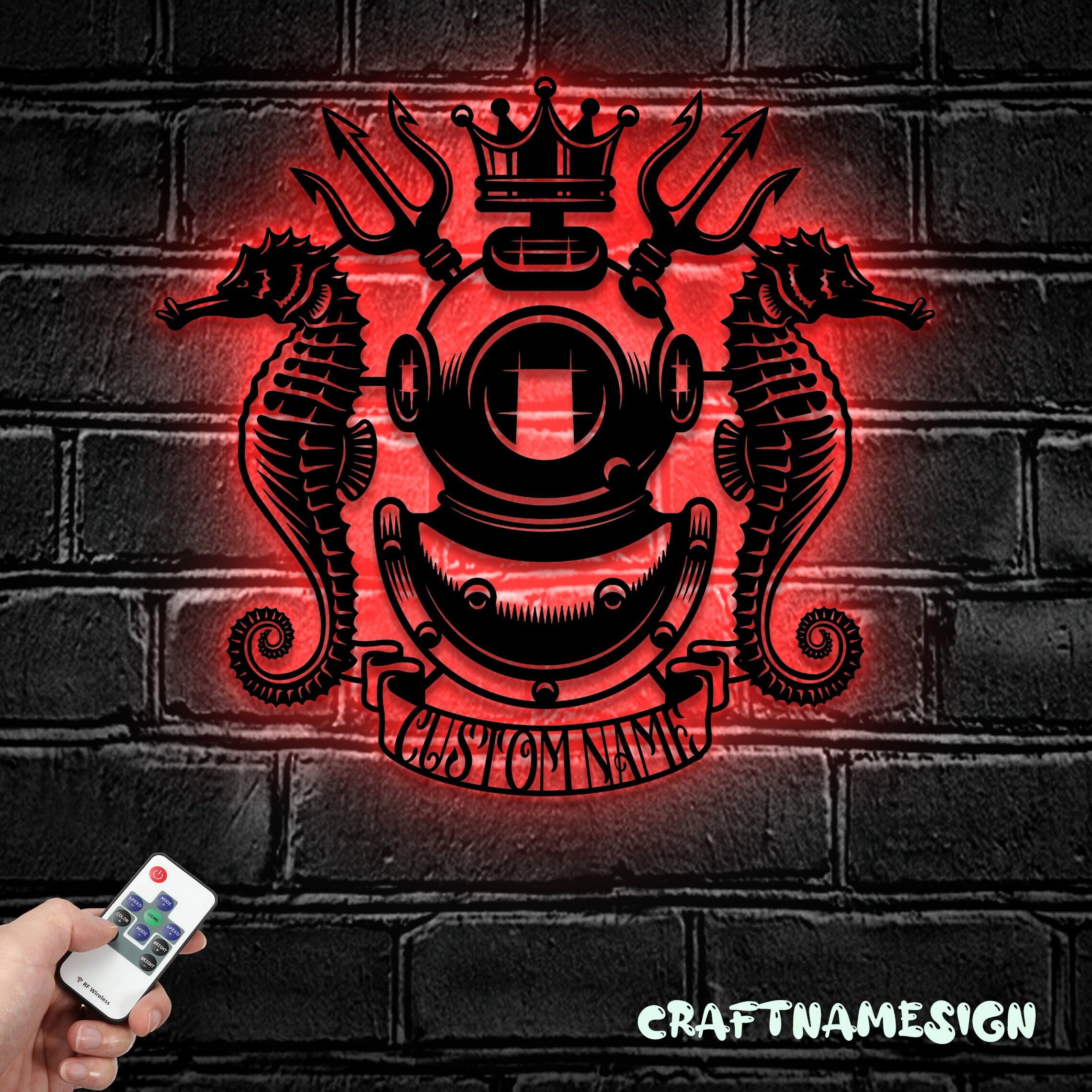 Craftnamesign Custom Diving Helmet Metal Wall Art LED Light ...