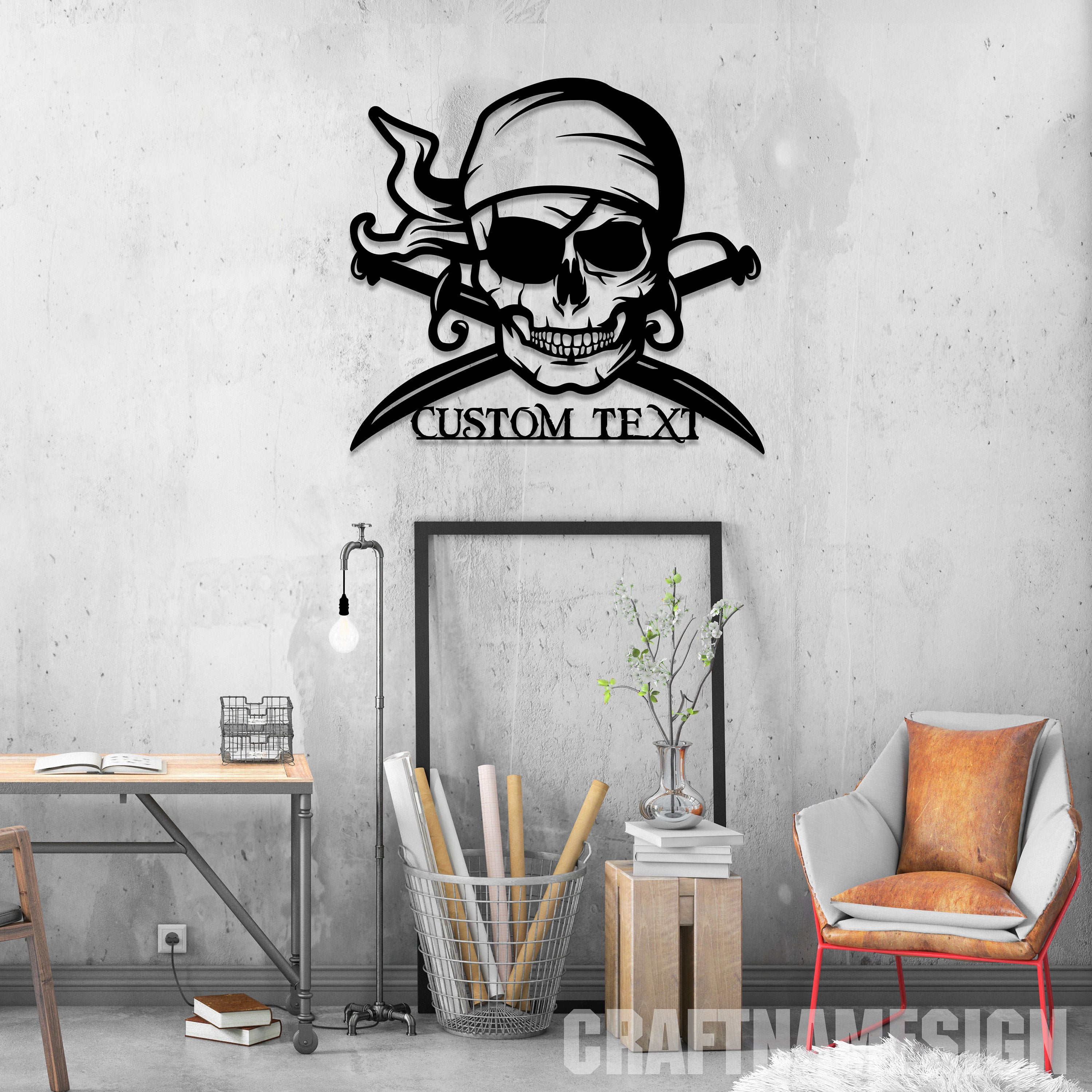 Craftnamesign Custom Pirate Skull Metal Wall Art LED Light, Pirate Sign ...
