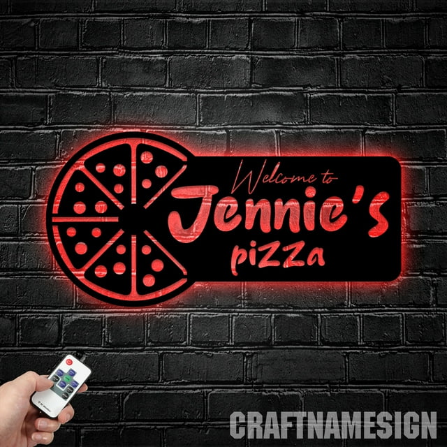 Craftnamesign Custom Pizzeria Metal Wall Art LED Light, Pizza Sign ...