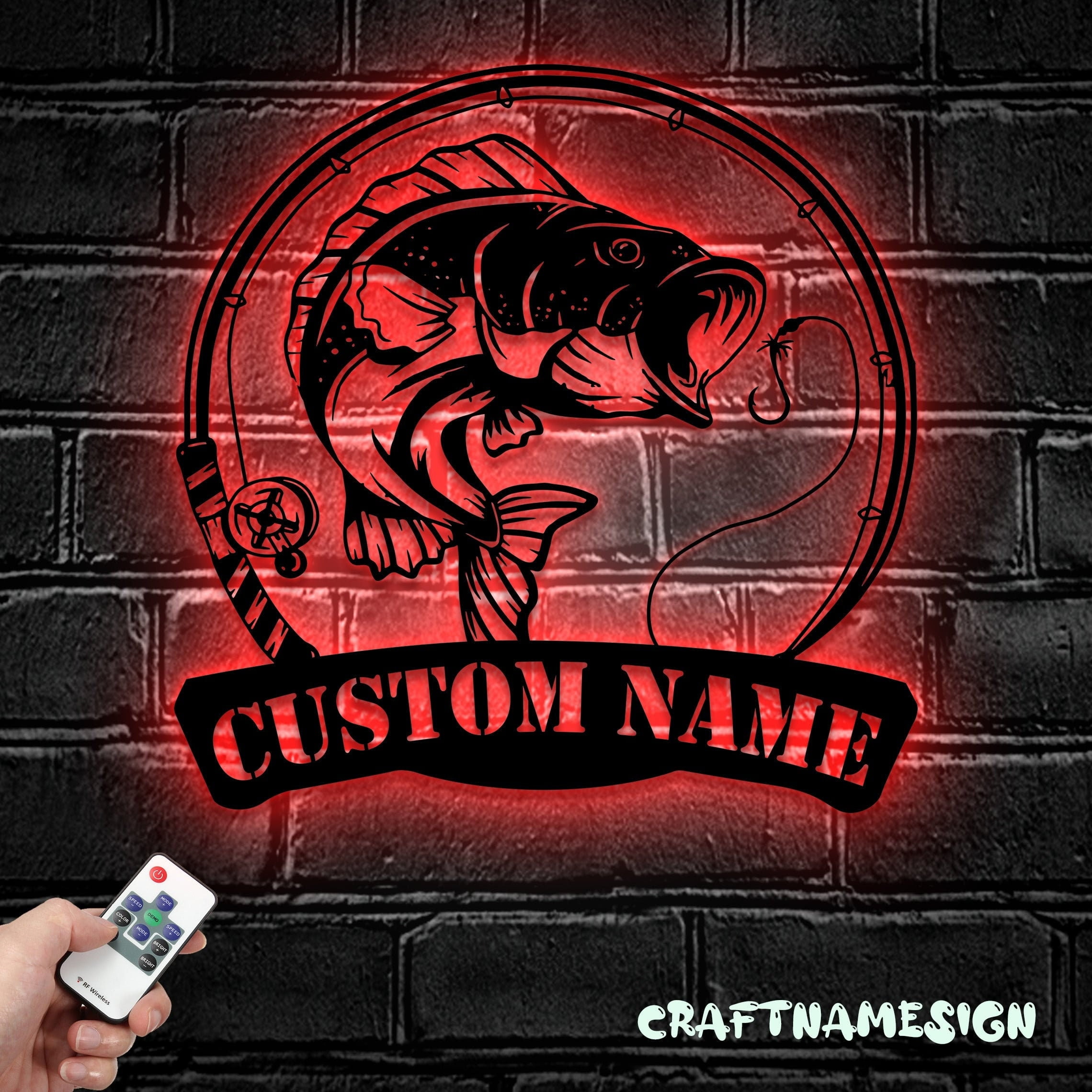 Craftnamesign Custom Bass Fishing Metal Wall Art LED Light, Custom ...