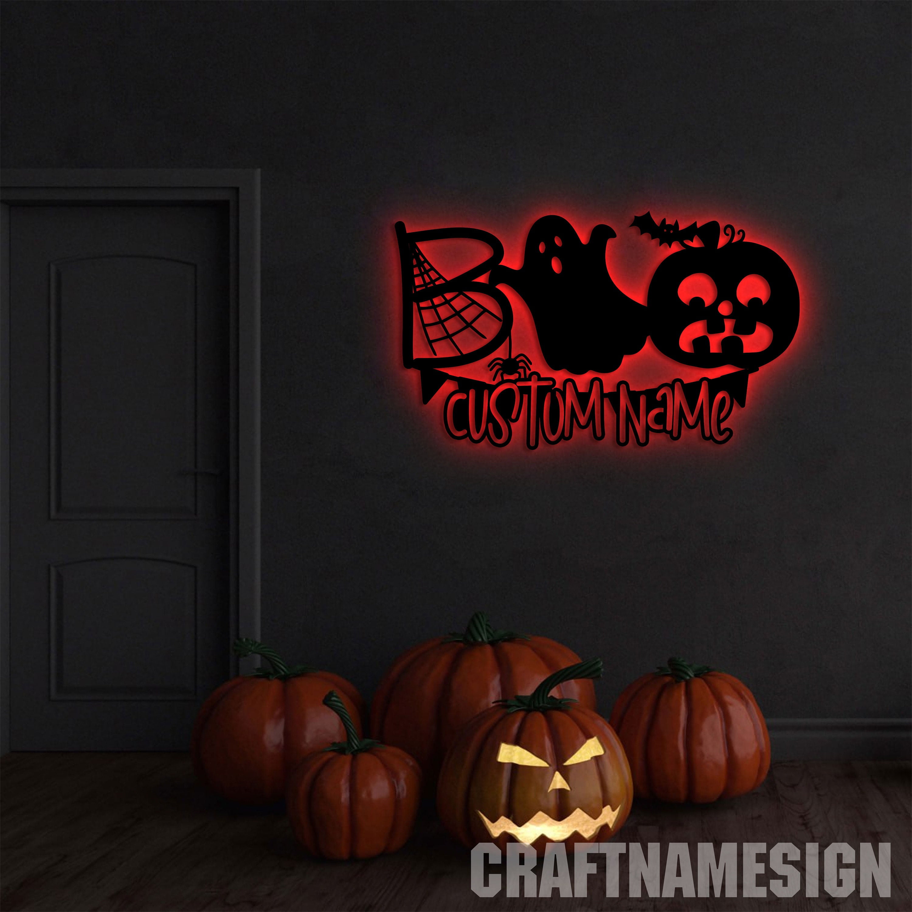 Craftnamesign Halloween Boo Metal Sign Led Light, Halloween Sign ...