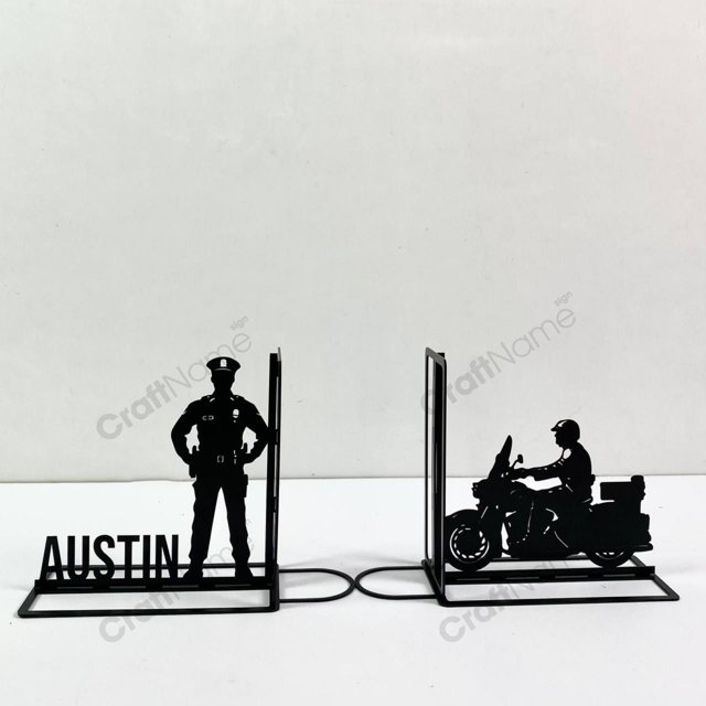 Craftnamesign Custom Police Man Metal Bookends, Policeman Book Shelf ...