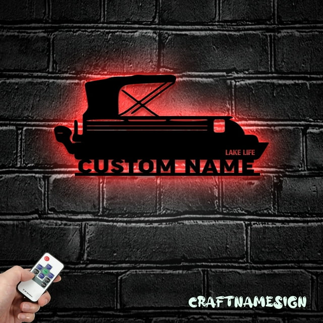 Craftnamesign Custom Pontoon Lake House Metal Wall Art LED Light, Boat ...