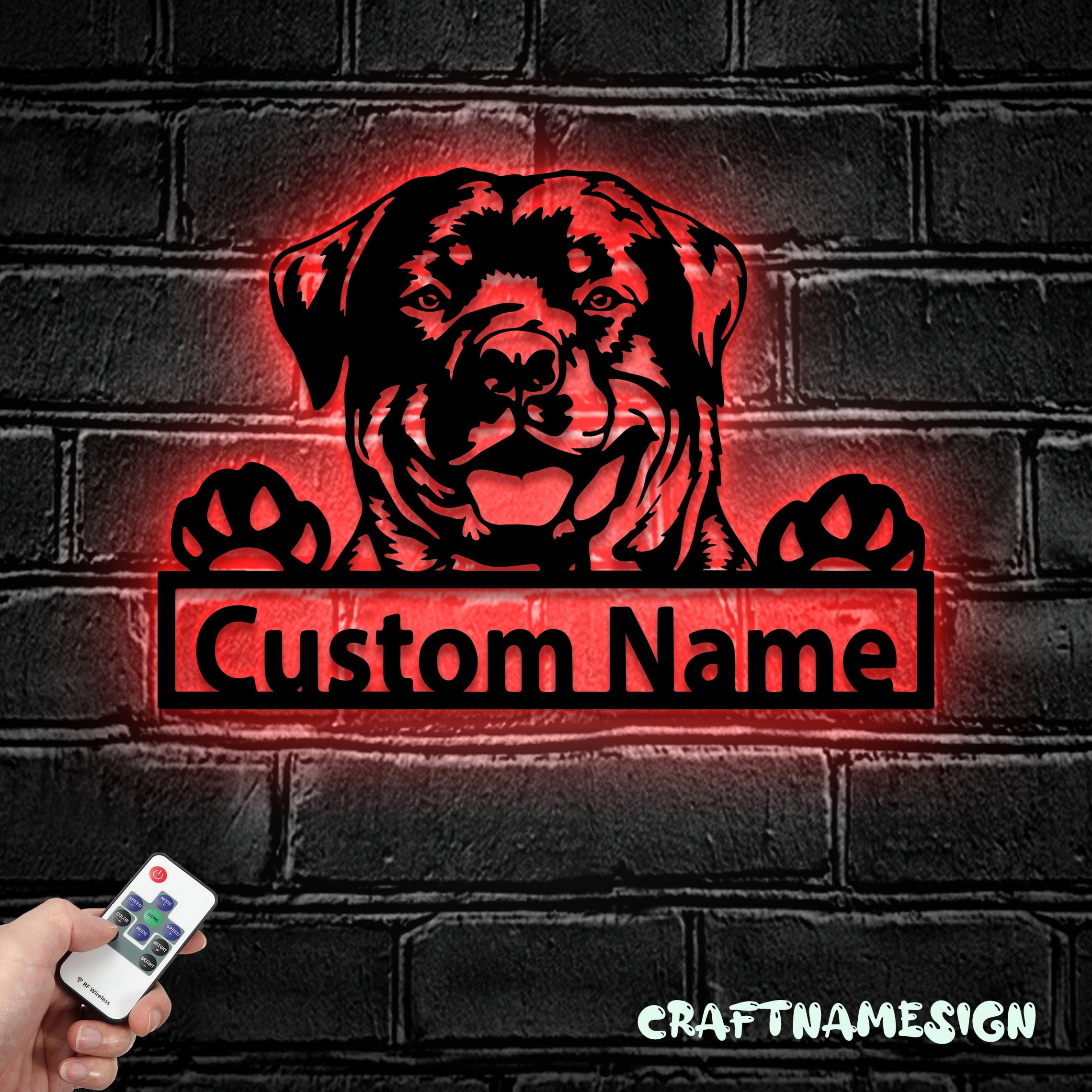 Craftnamesign Custom Rottweiler Dog Metal Wall Art LED Light ...