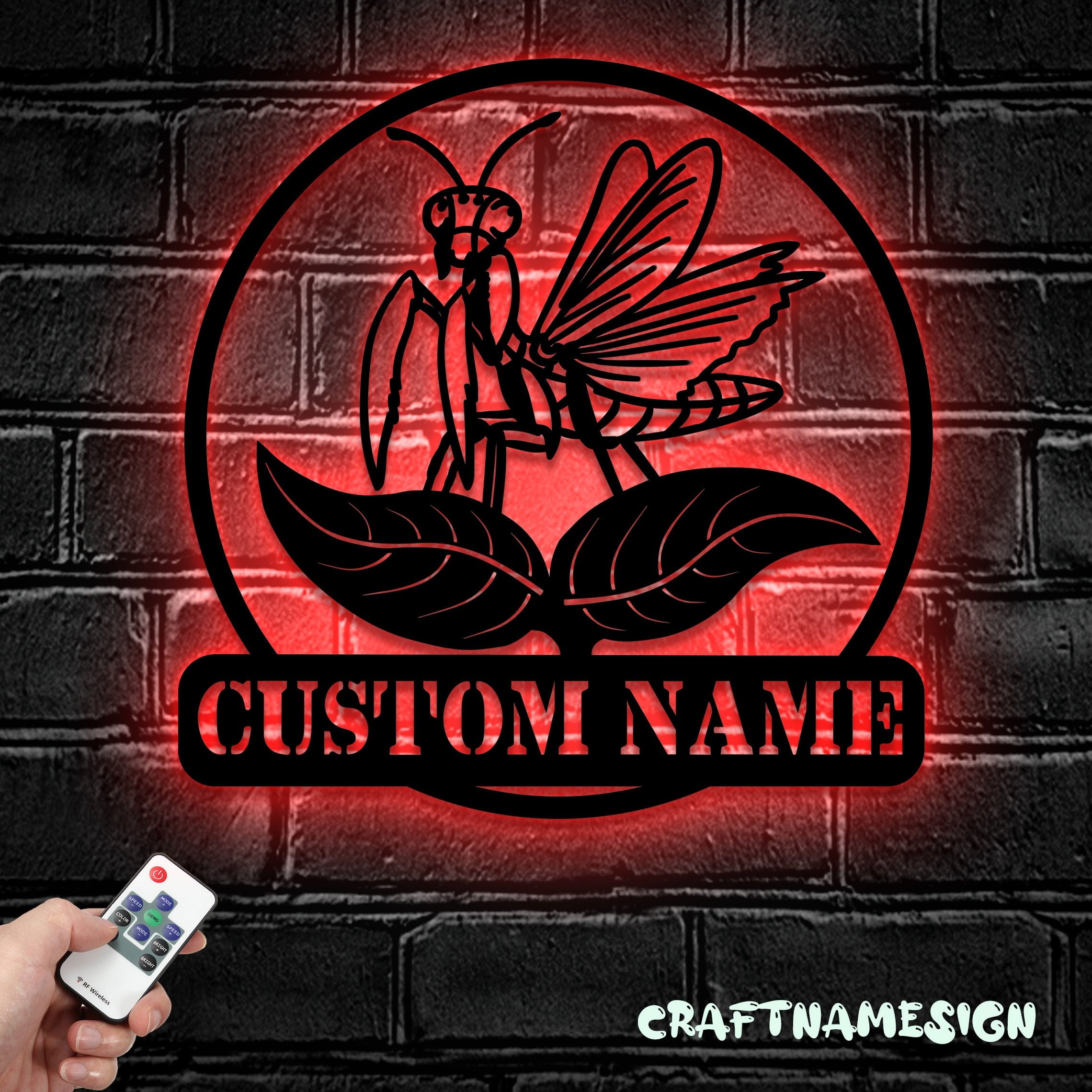 Craftnamesign Custom Praying Mantis Metal Wall Art LED Light ...