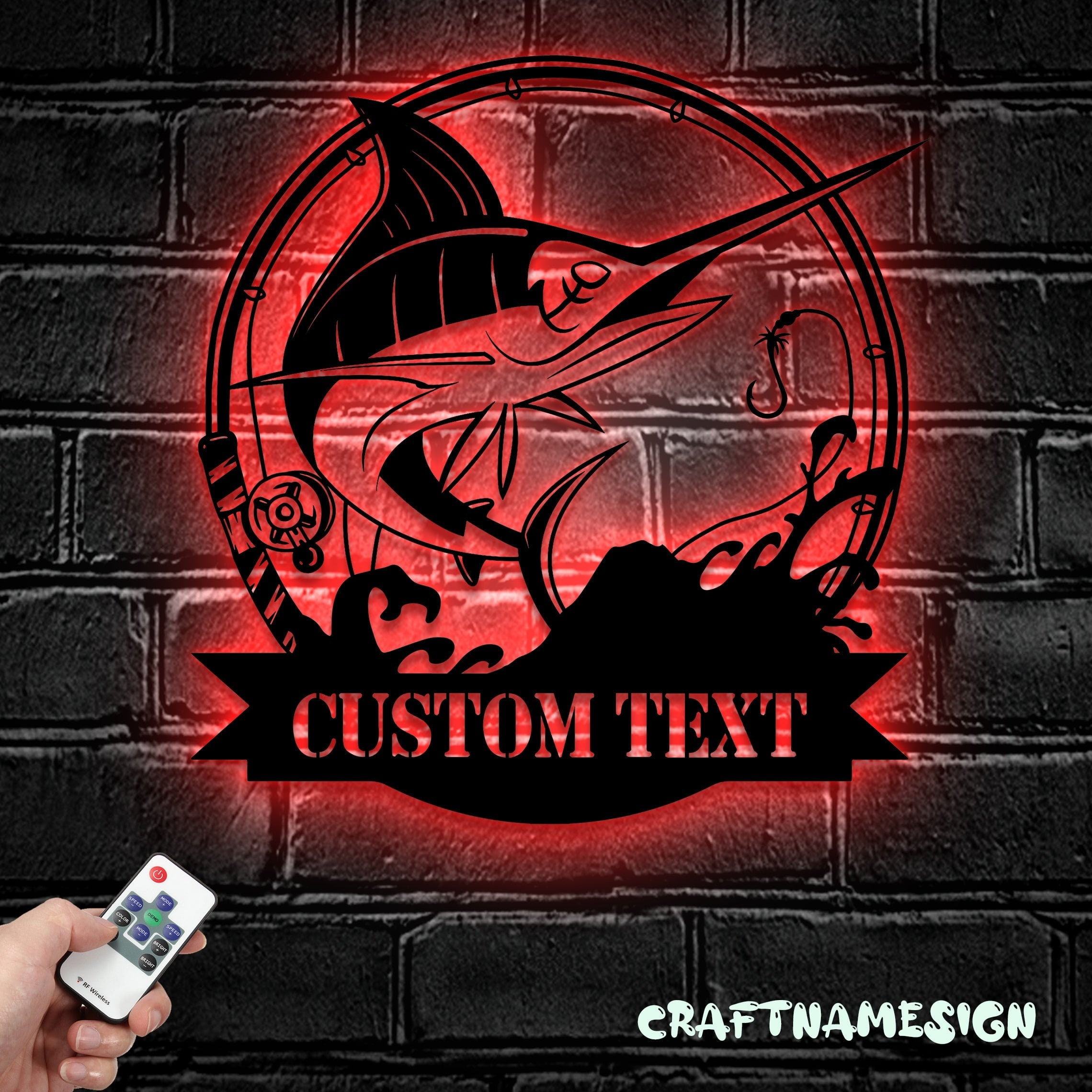 Craftnamesign Custom Marlin Fishing Metal Wall Art LED Light ...