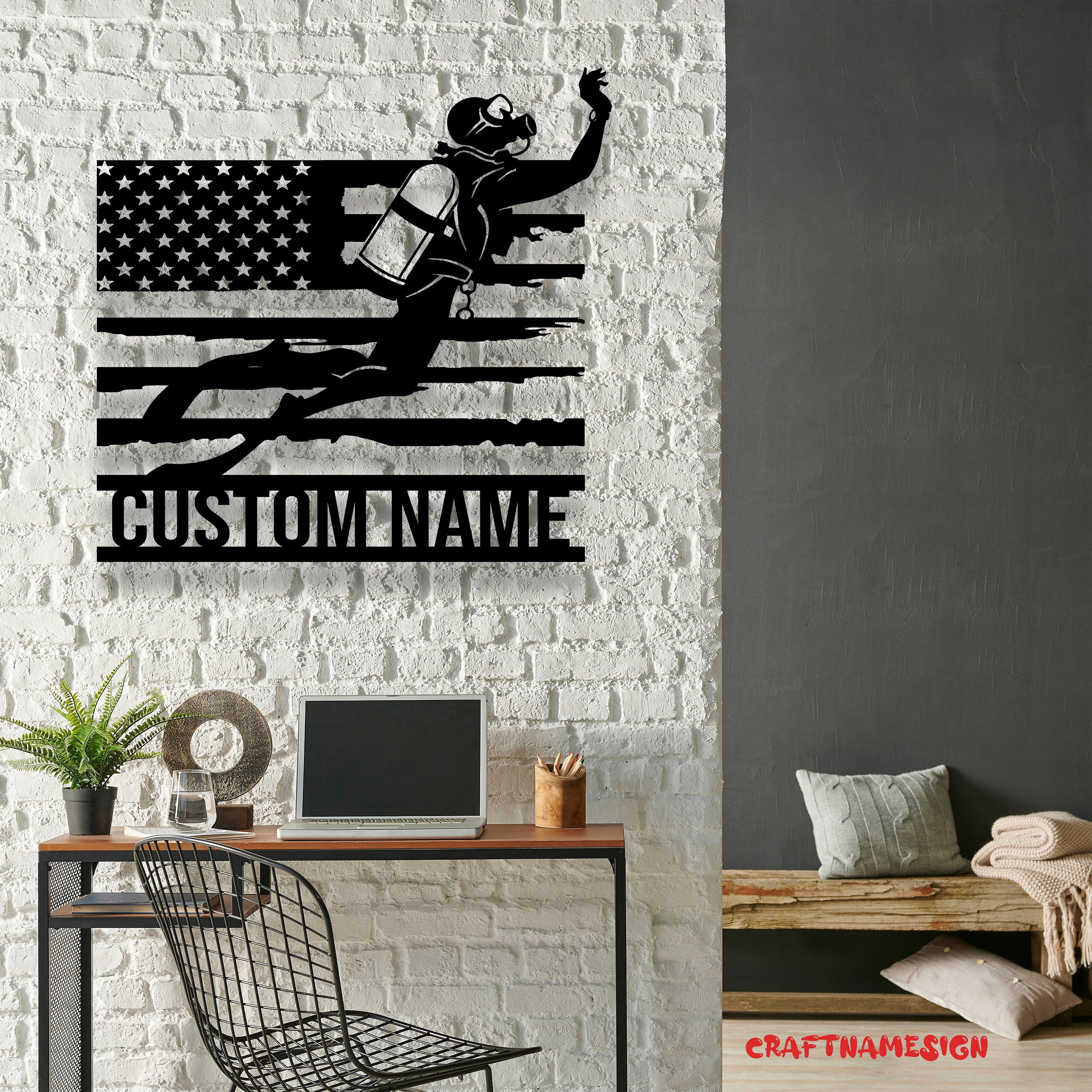 Craftnamesign Custom Scuba Diving Metal Wall Art LED Light, Scuba Diver ...