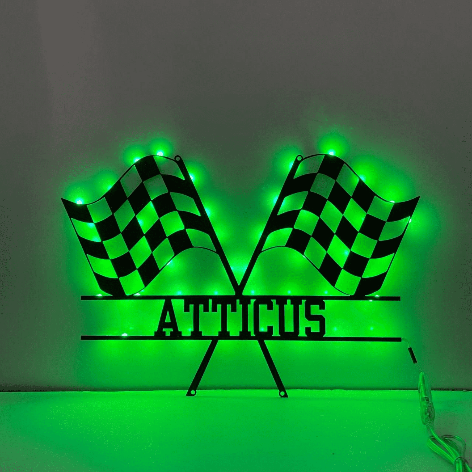 Craftnamesign Custom Racing Flag Metal Wall Art LED Light, Race Checkered Flag Name Sign ...
