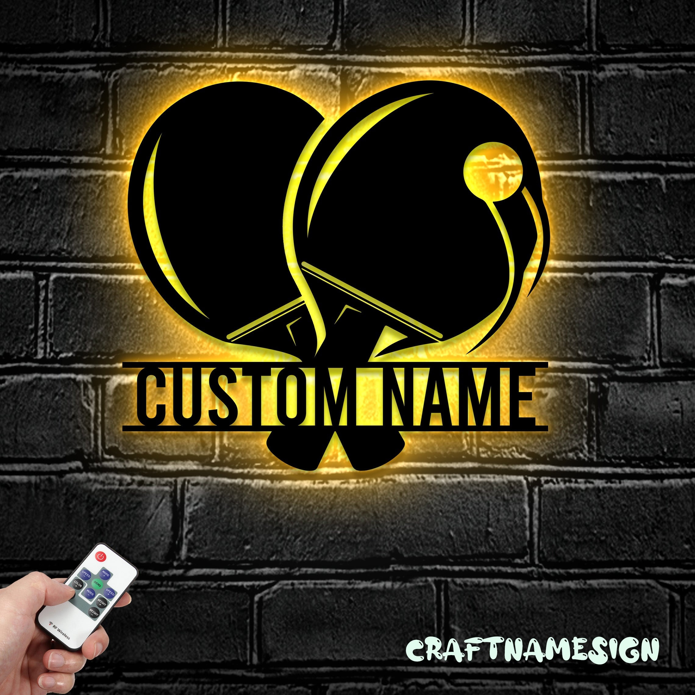 Craftnamesign Custom Racket Table Tennis Player Metal Wall Art LED ...