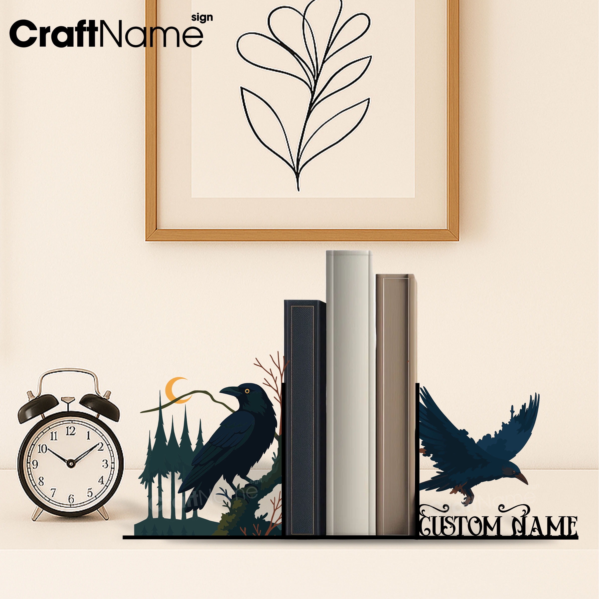 Craftnamesign Custom Raven Metal Bookend, Book Stand for Reading Corner ...