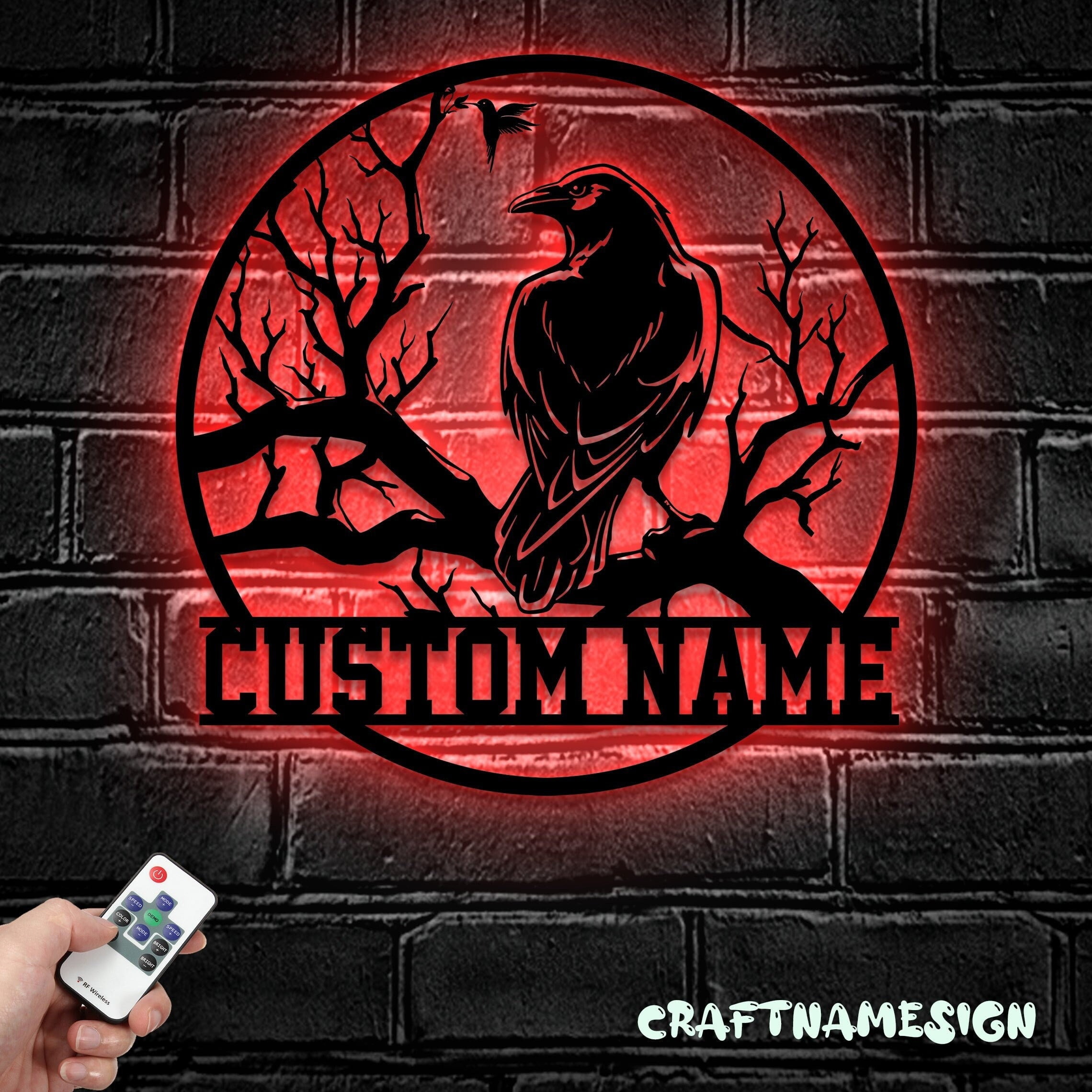 Craftnamesign Custom Raven Metal Wall Art with LED Light, Personalized ...