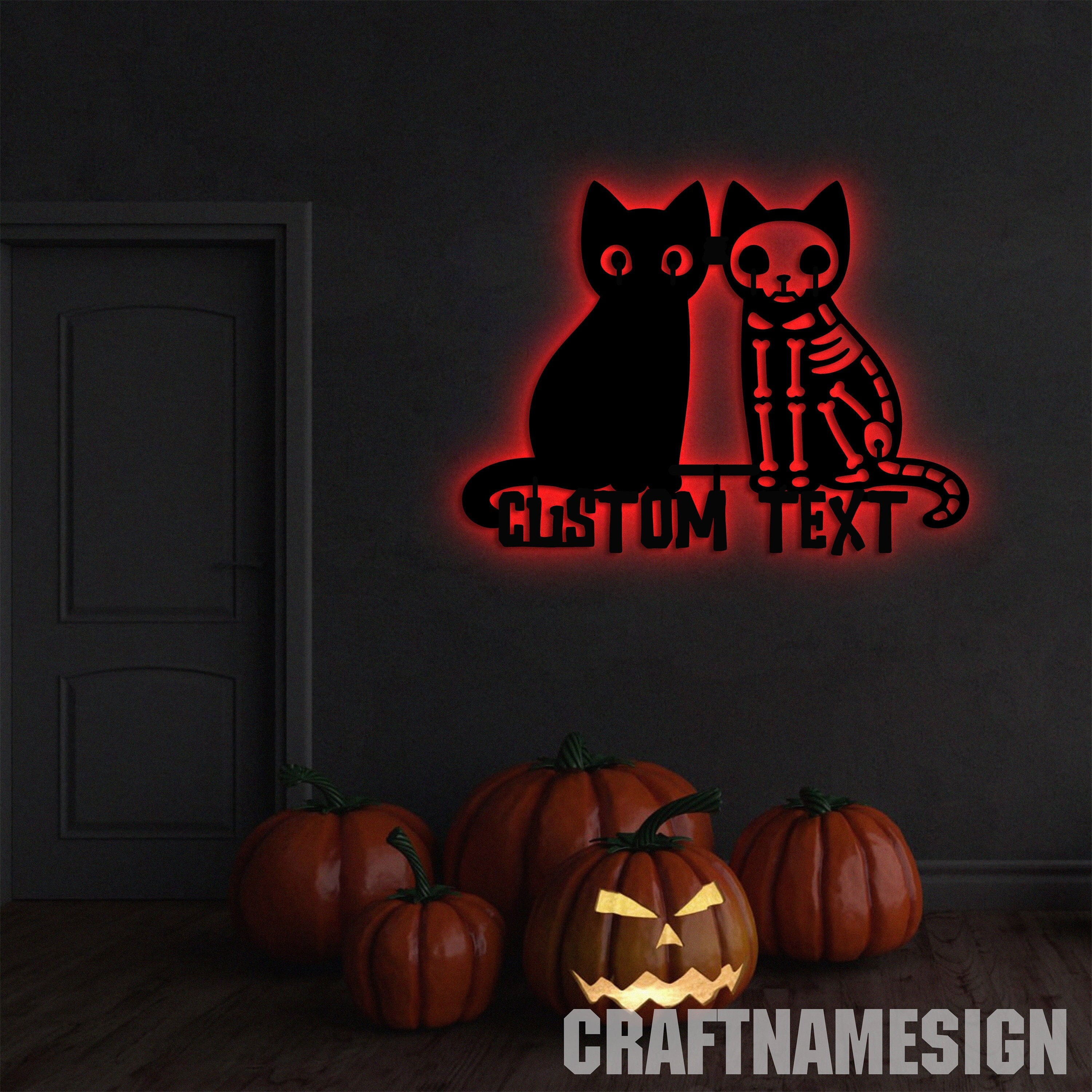Craftnamesign Custom Reflection Cat Metal Wall Art with LED Light ...