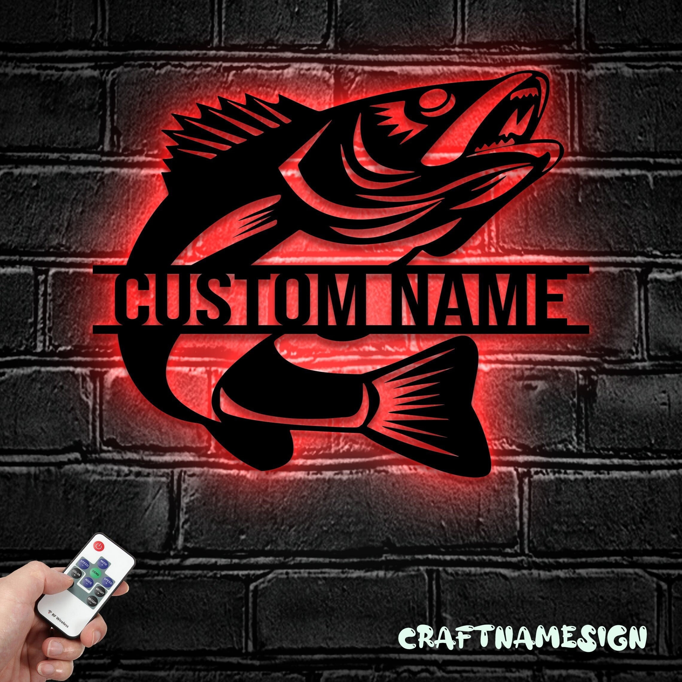 Craftnamesign Custom Walleye Fishing Metal Wall Art LED Light ...