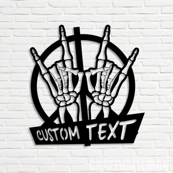 Craftnamesign Custom Rock Sign Skeleton Hand Metal Wall Art, Skull ...
