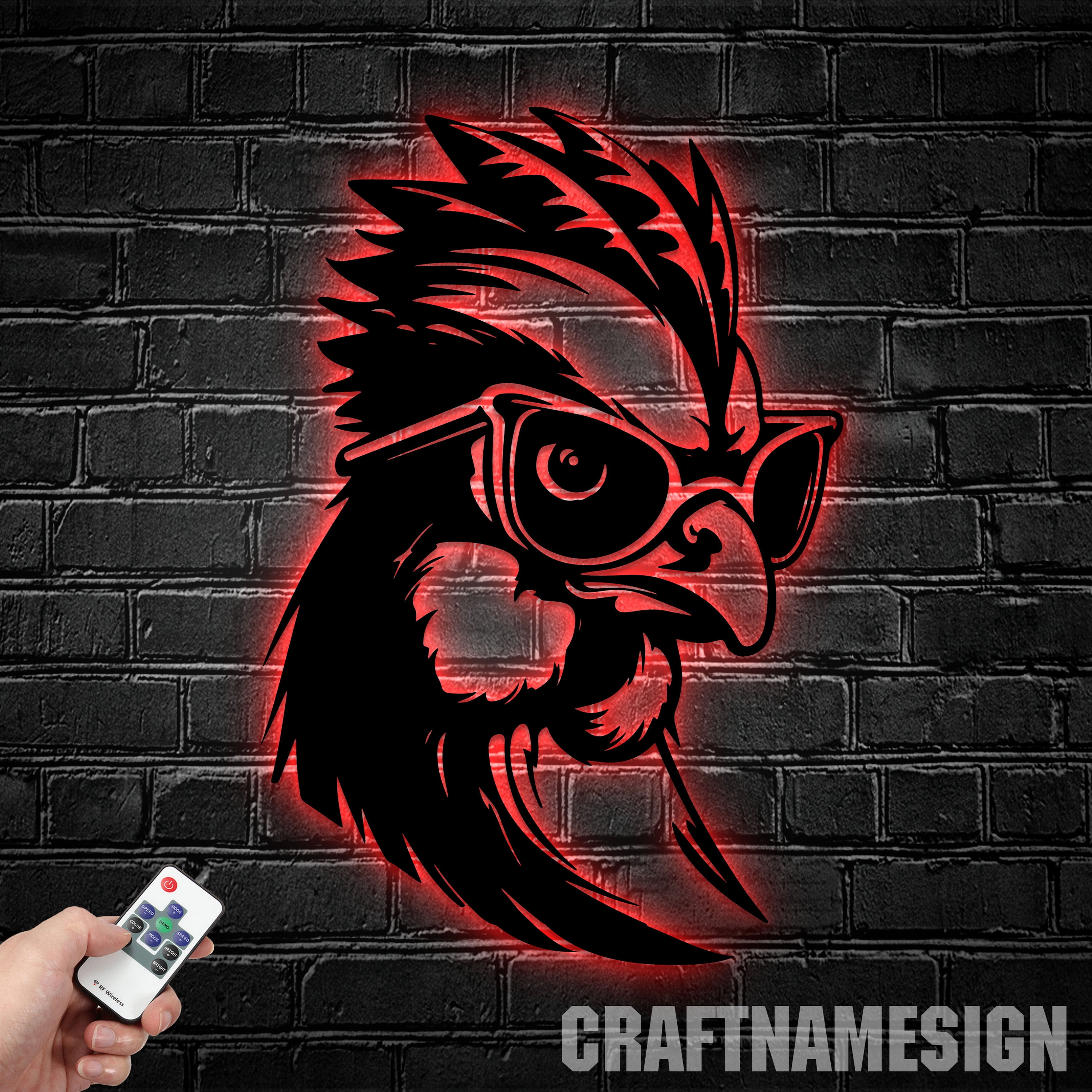 Craftnamesign Custom Rooster Glasses Metal Wall Art LED Light, Custom ...
