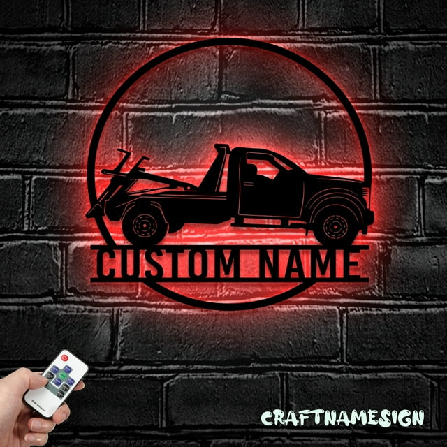 Craftnamesign Custom Rotator Tow Truck Driver Metal Wall Art LED Light ...