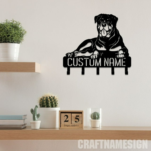 Craftnamesign Custom Rottweiler Metal Key Holder, Dog Breed Decorative ...