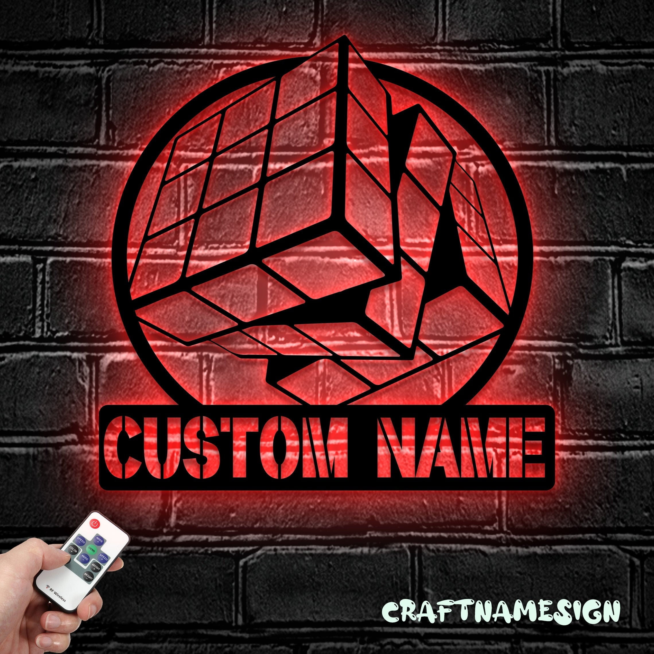 Craftnamesign Custom Rubik's Cube Metal Wall Art LED Light ...