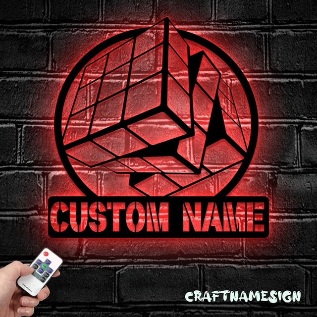 Craftnamesign Custom Rubik's Cube Metal Wall Art LED Light ...