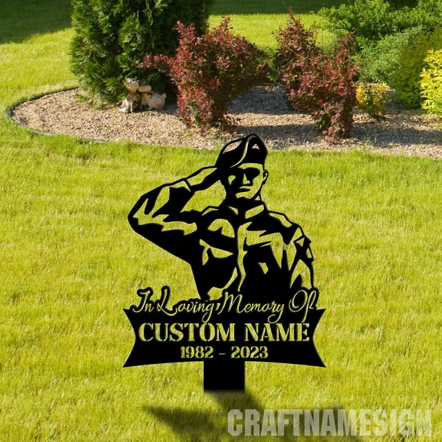 Craftnamesign Custom Saluting Soldier Memorial Metal Stake, Soldier ...