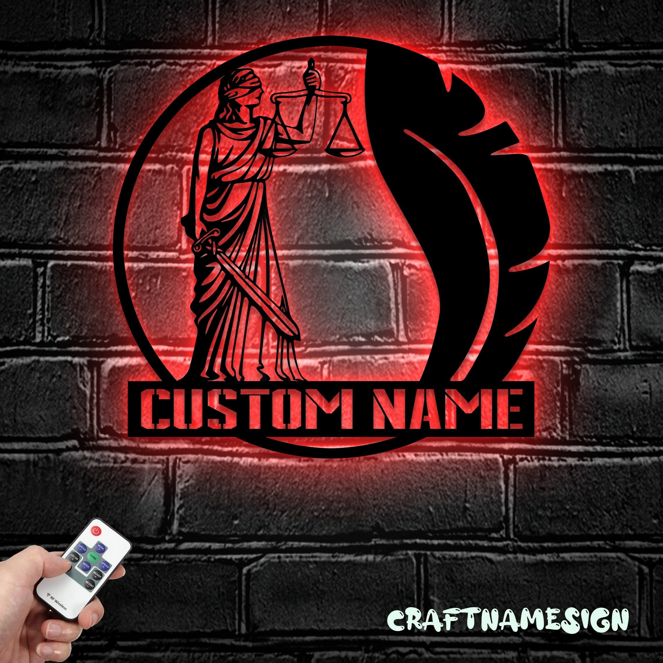 Craftnamesign Custom Scales Of Justice Metal Wall Art Led Light, Legal ...
