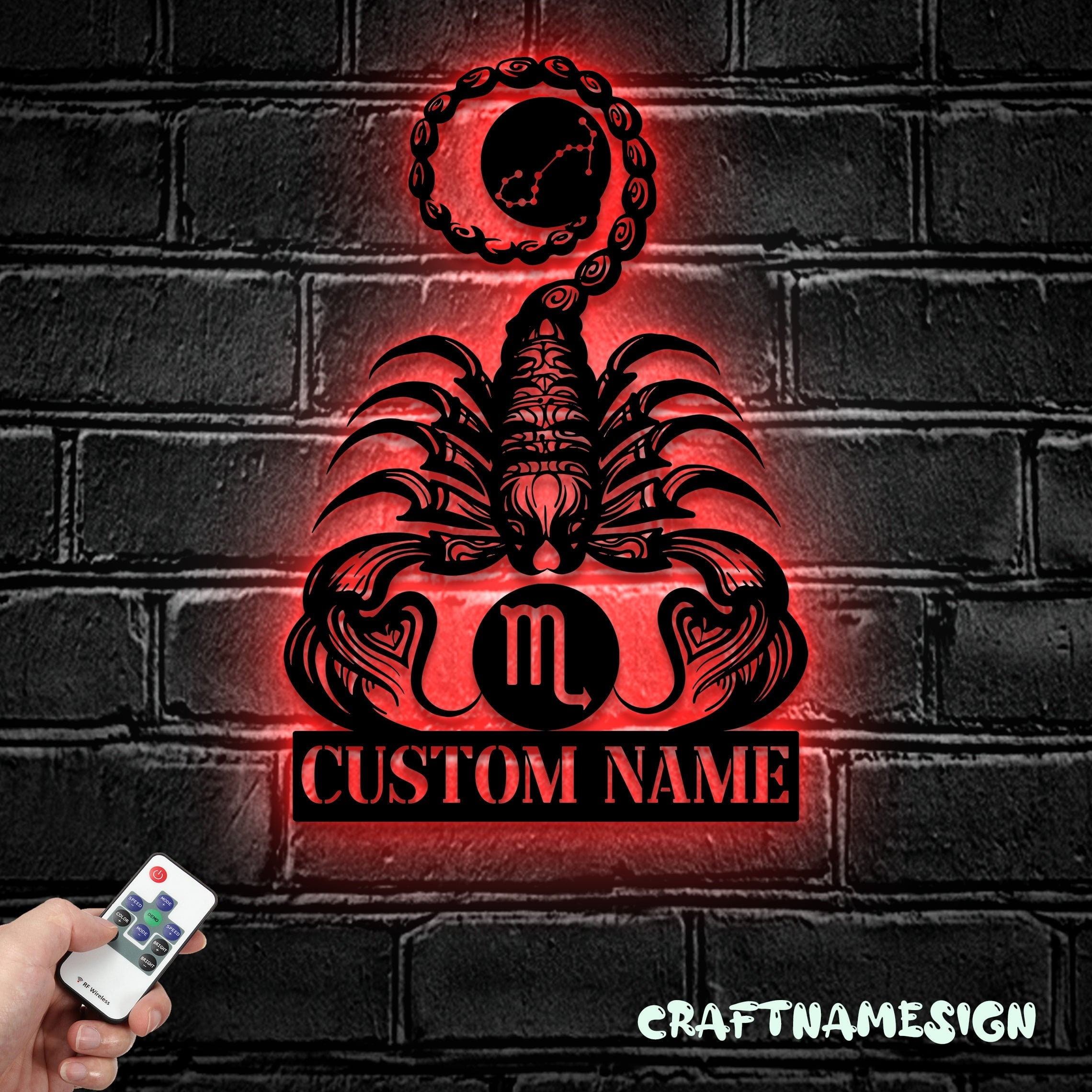 Craftnamesign Custom Scorpio Zodiac Symbol Metal Wall Art LED Light ...