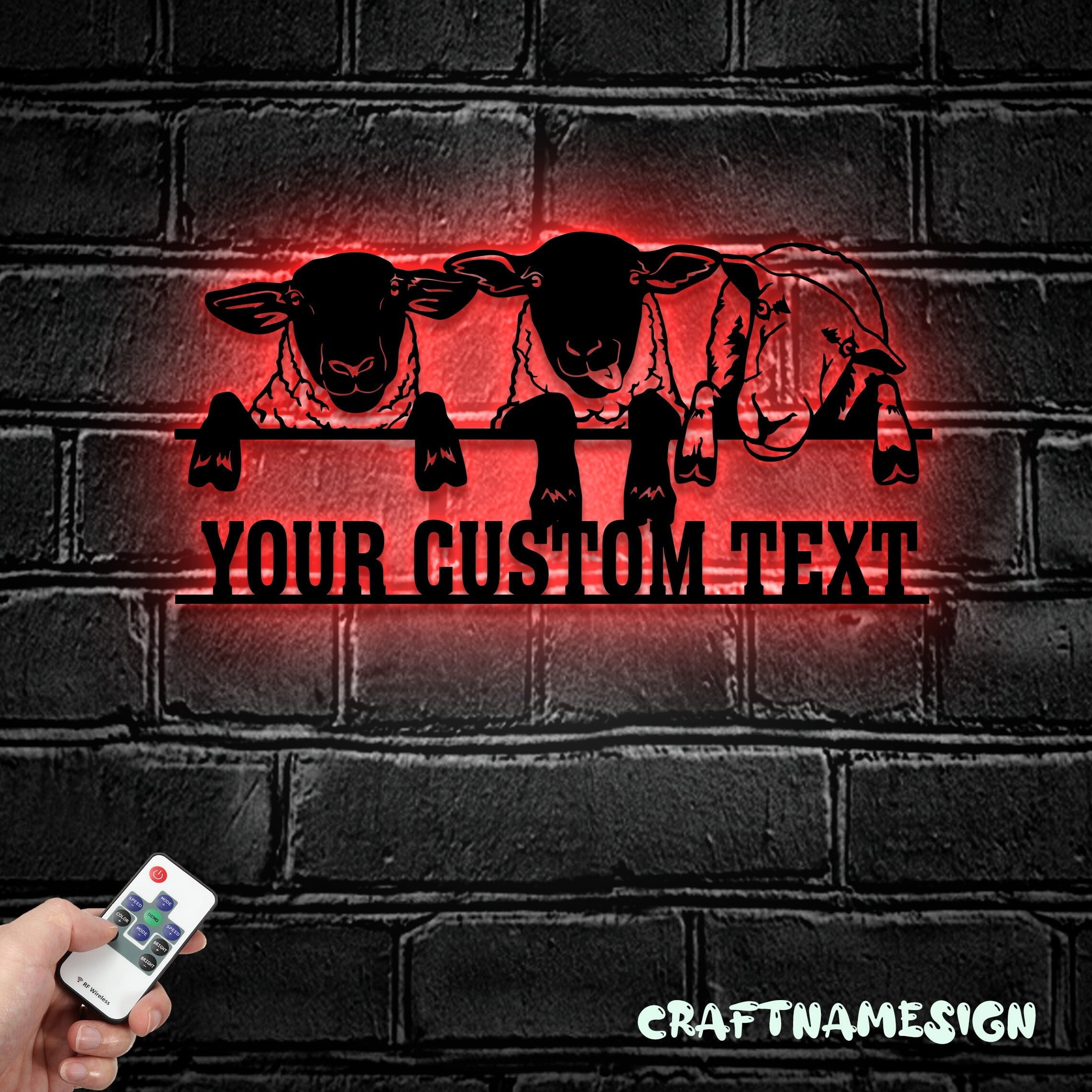 Craftnamesign Custom Sheep Farmhouse Metal LED Light, Personalized ...