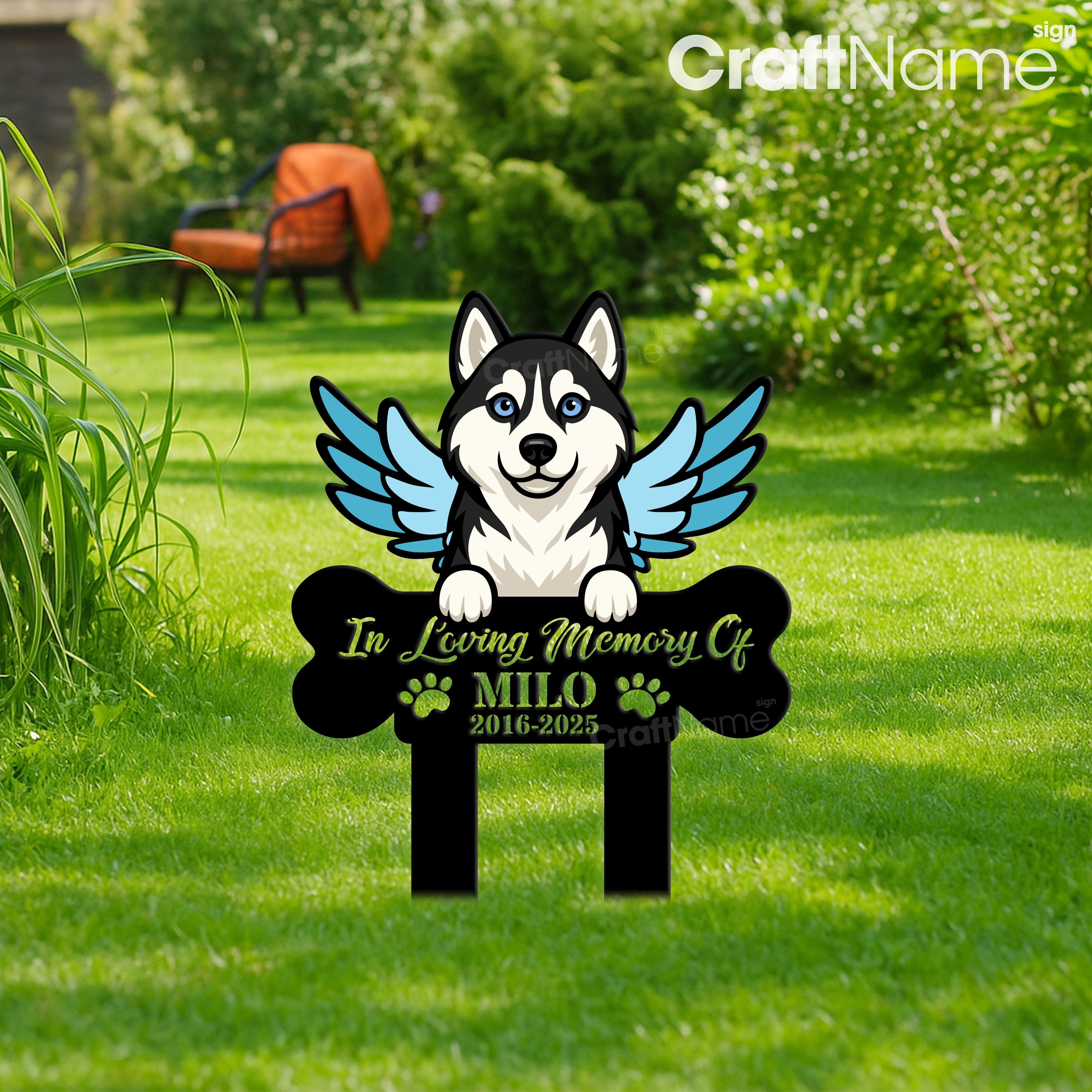 Craftnamesign Custom Siberian Husky Dog Memorial Metal Garden Stake ...