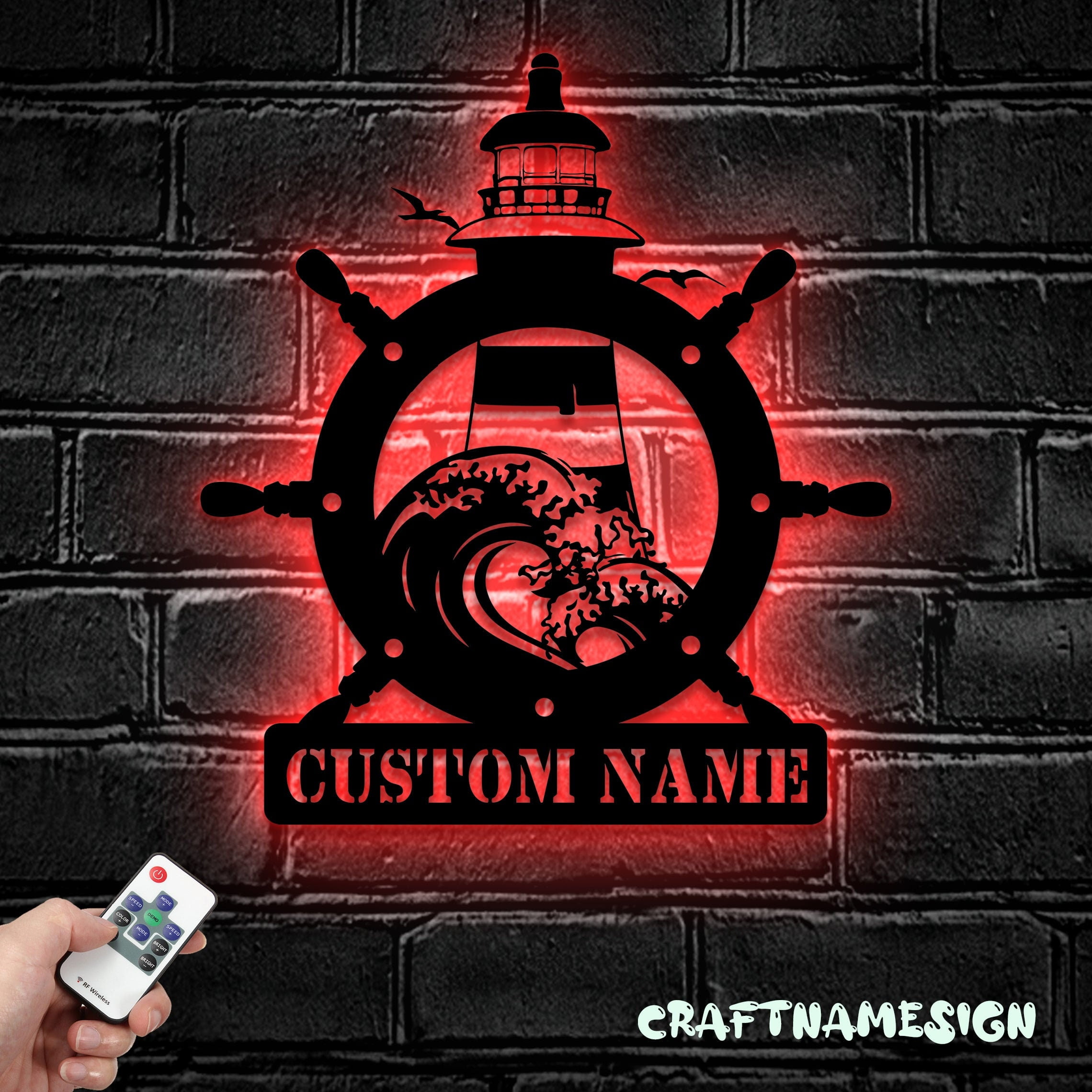 Craftnamesign Custom Lighthouse Metal Wall Art LED Light, Personalized ...