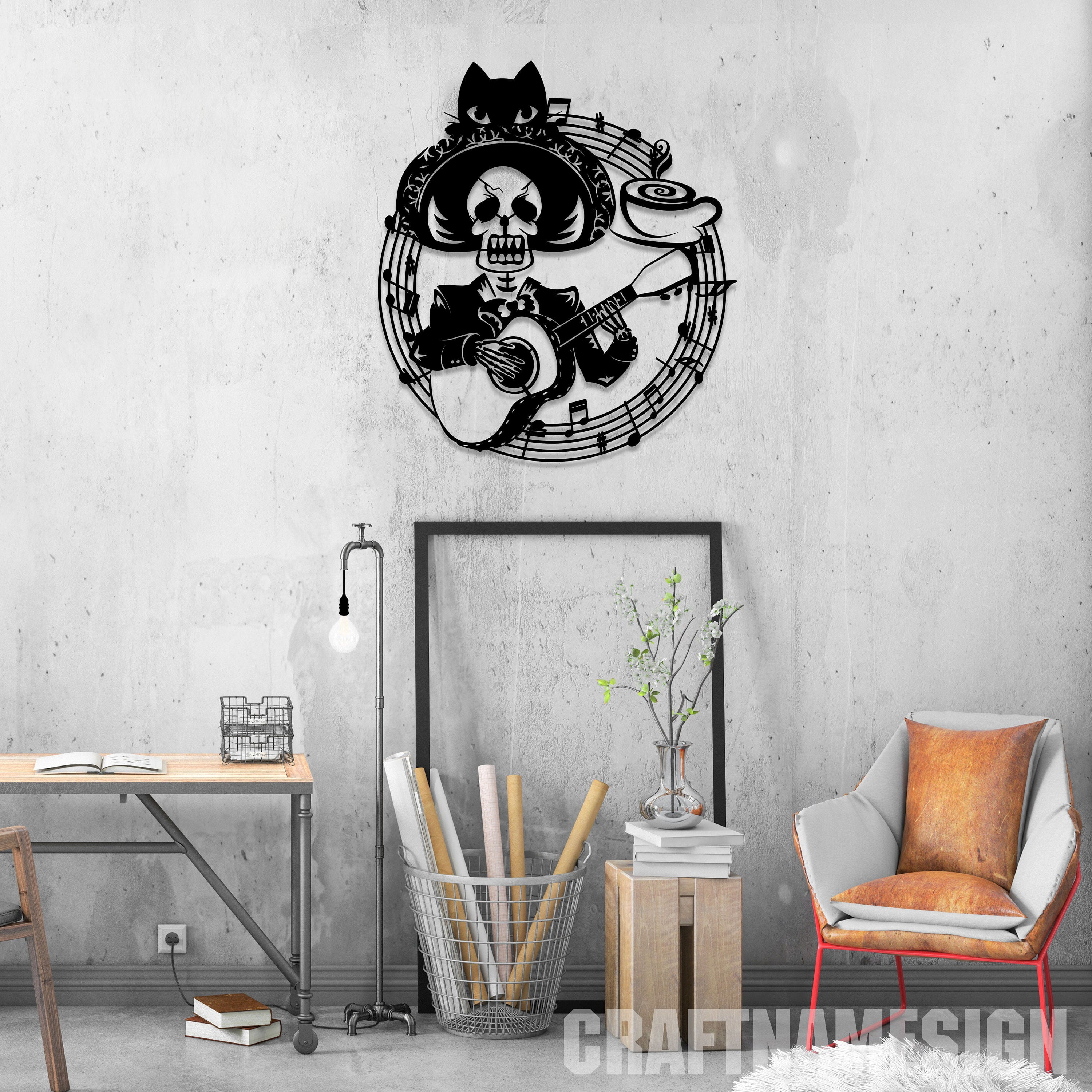 Craftnamesign Custom Skeleton Cat Coffee Metal Wall Art LED Light, Skeleton Name Sign Decor ...