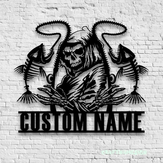 Craftnamesign Custom Skeleton Fishing Metal Wall Art LED Light, Custom ...