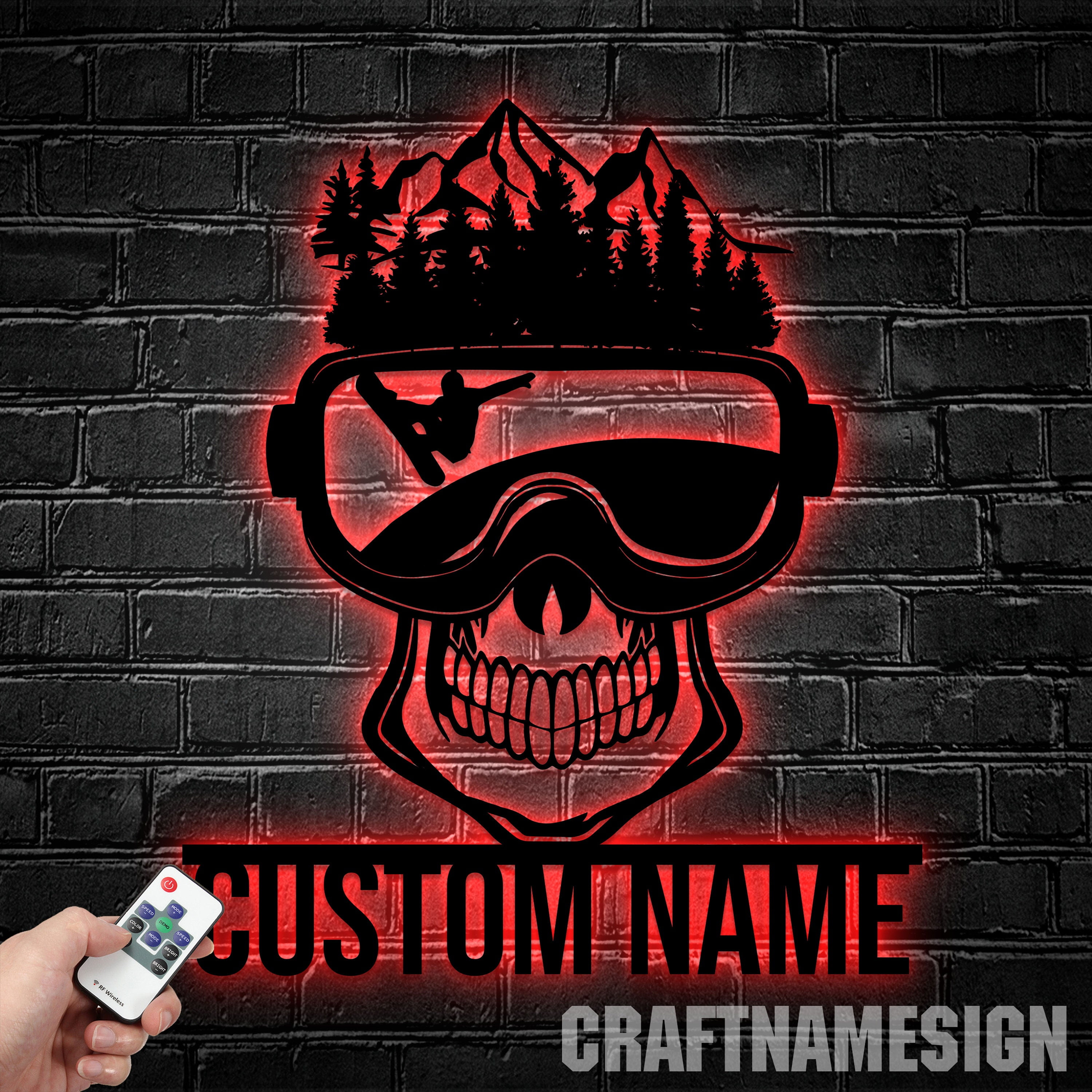 Craftnamesign Custom Skiing Skull Metal Wall Art LED Light, Custom ...