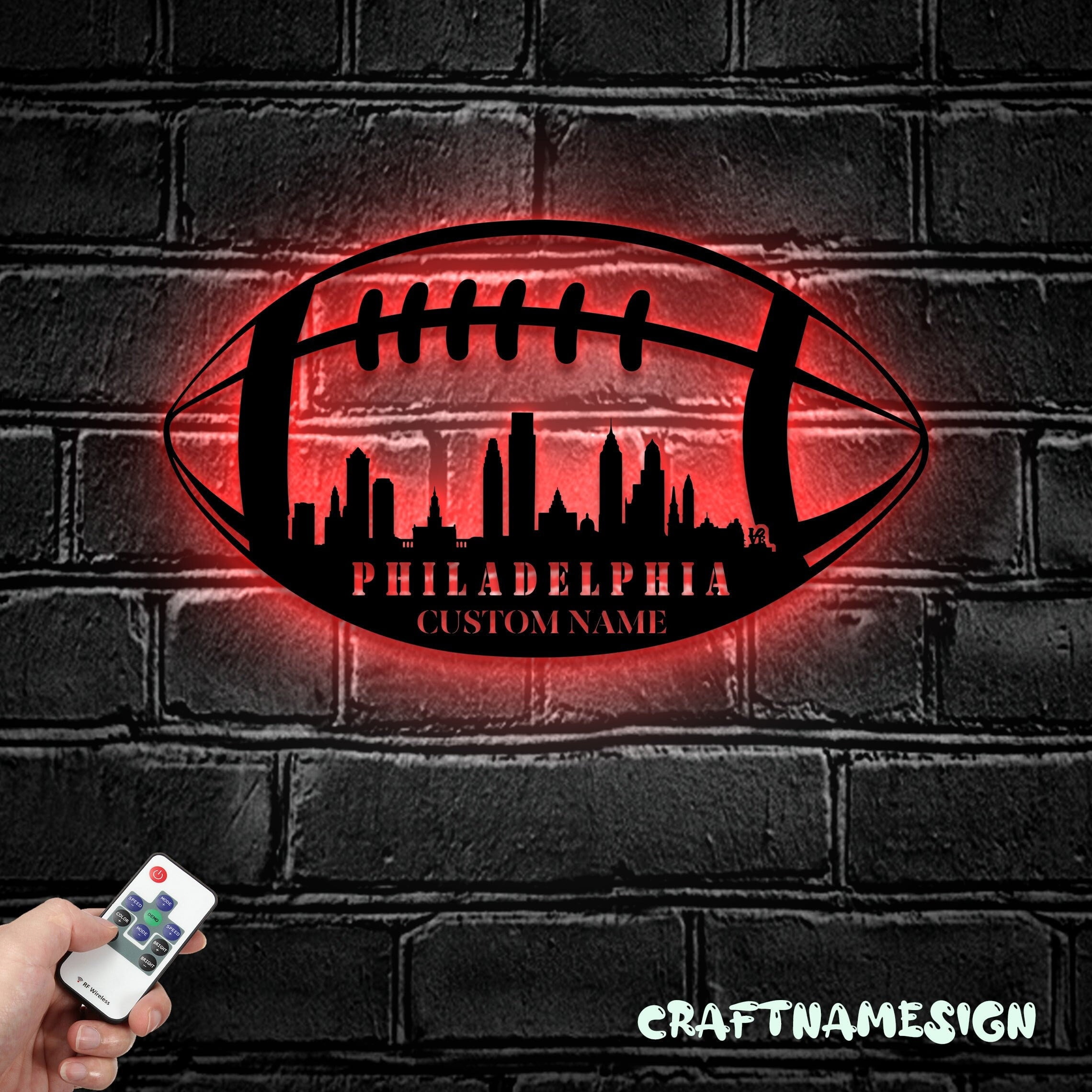Craftnamesign Custom Skyline Football Metal Wall Art LED Light ...