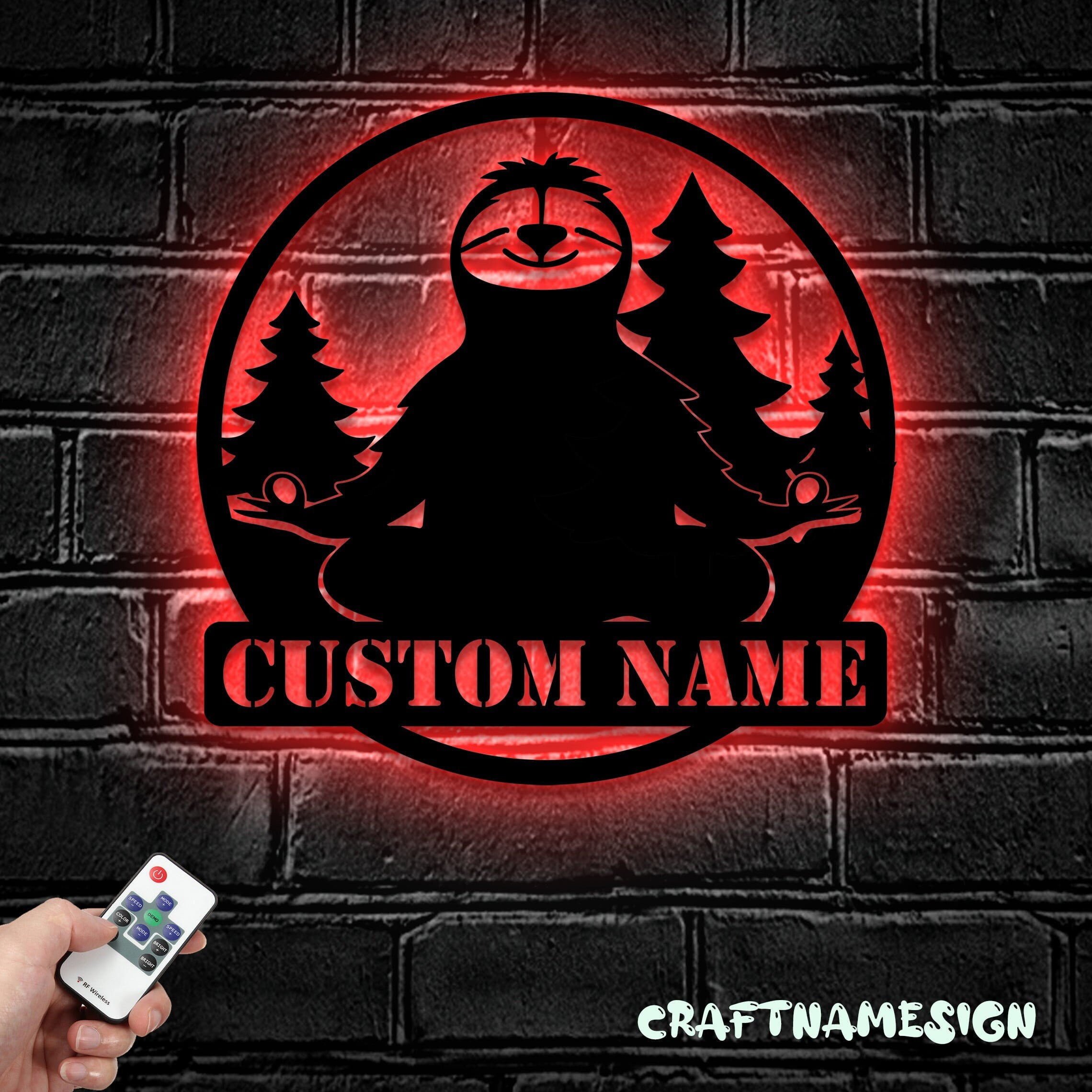 Craftnamesign Custom Sloth Namaste Metal Wall Art LED Light, Funny ...