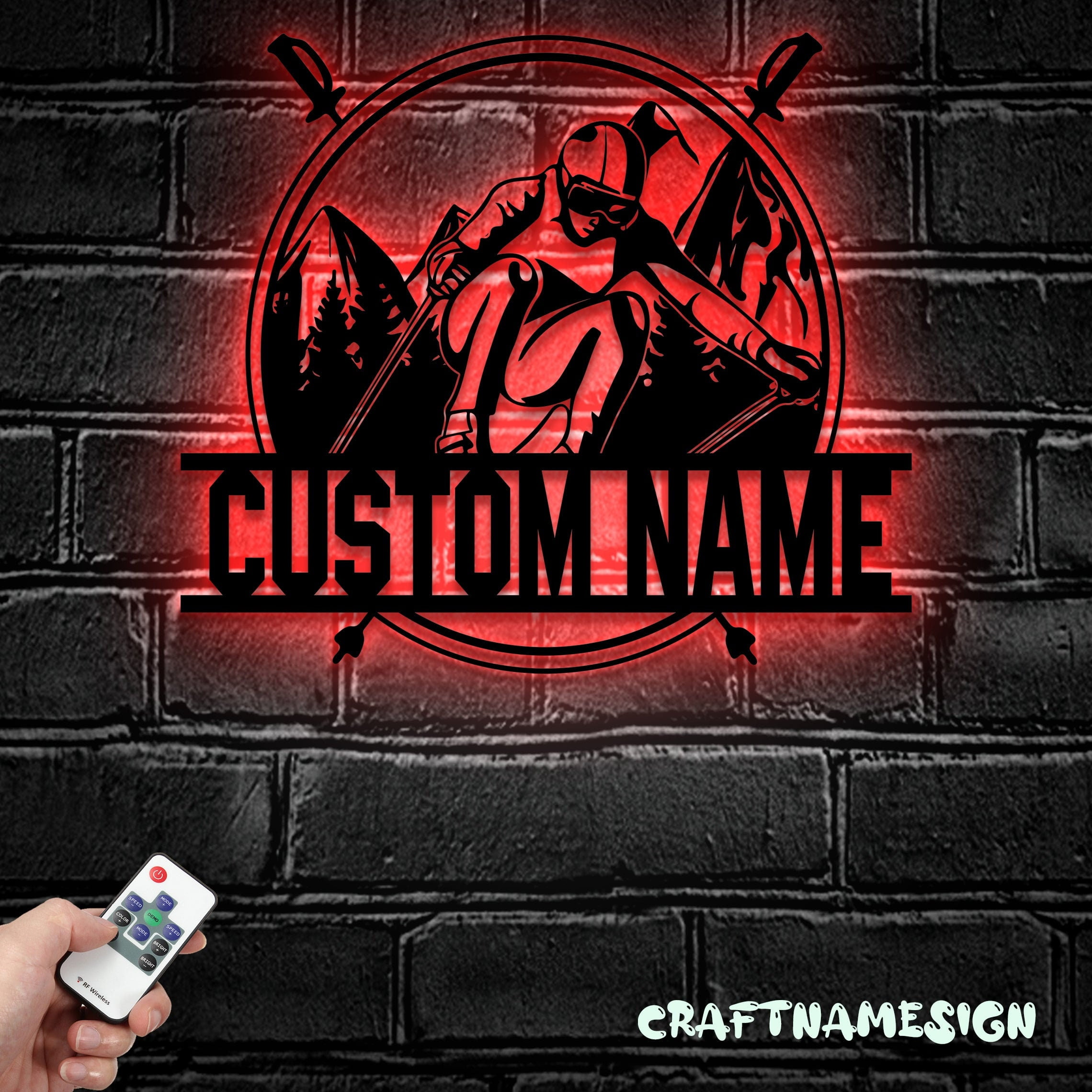 Craftnamesign Custom Snow Skiing Metal Wall Art LED Light, Custom ...