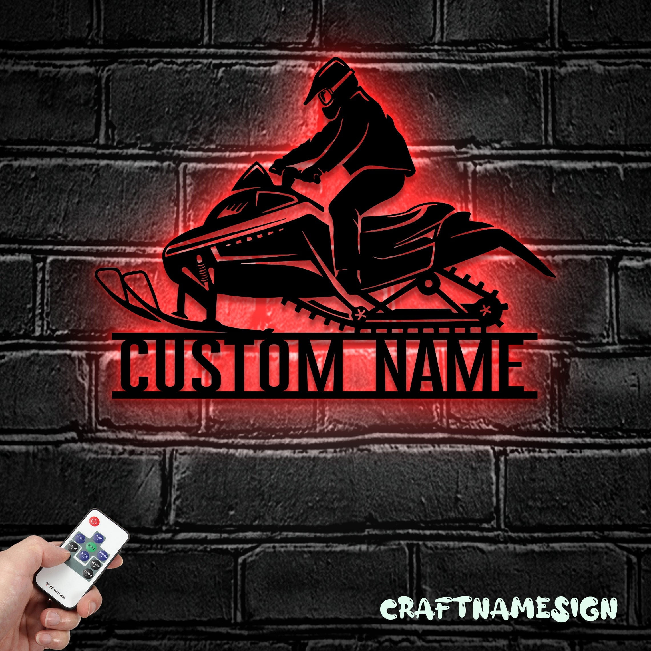 Craftnamesign Custom Snowmobile Driver Metal Wall Art LED Light ...